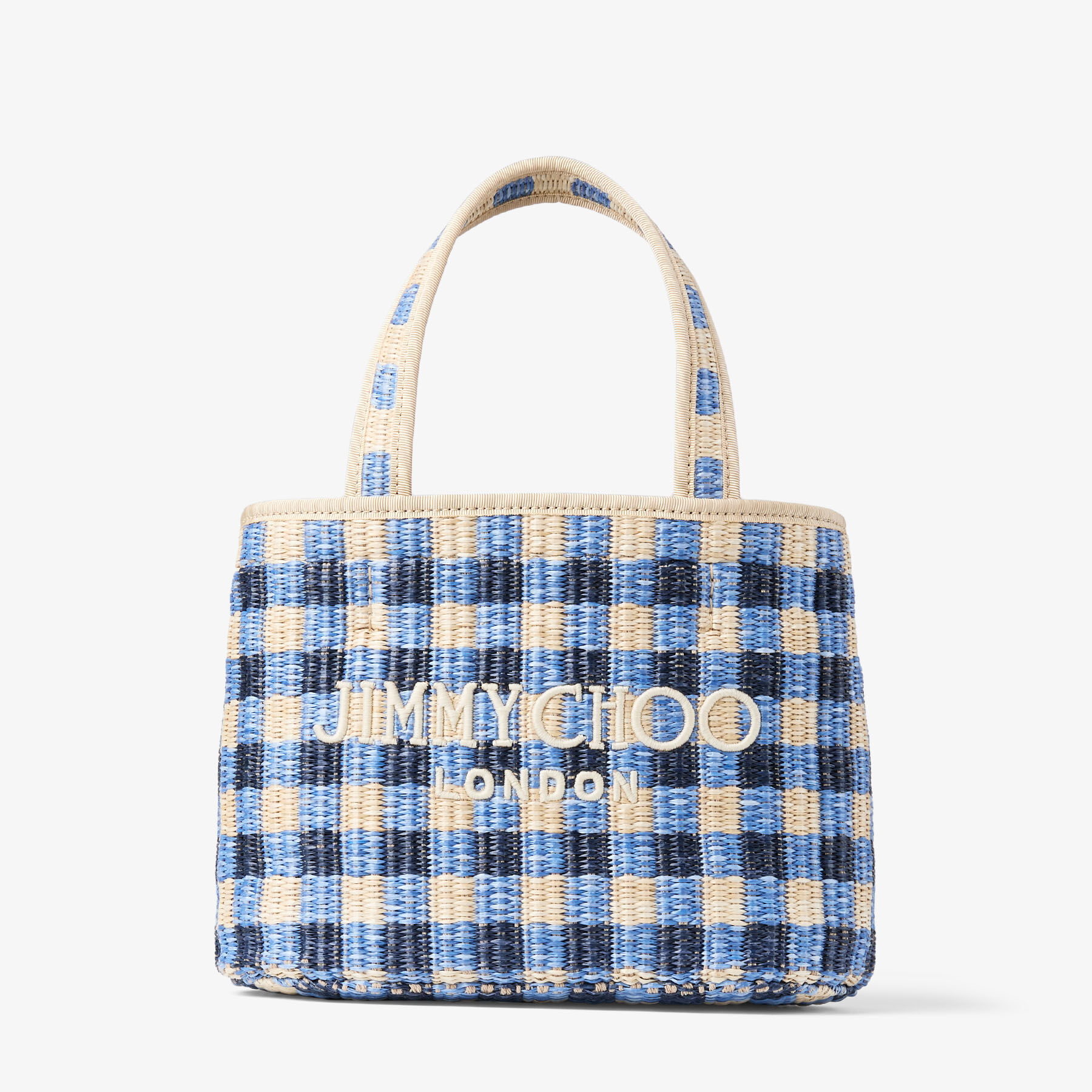 Beach Tote East-West Mini | Marine Mix and Ecru Gingham Raffia Mini ...