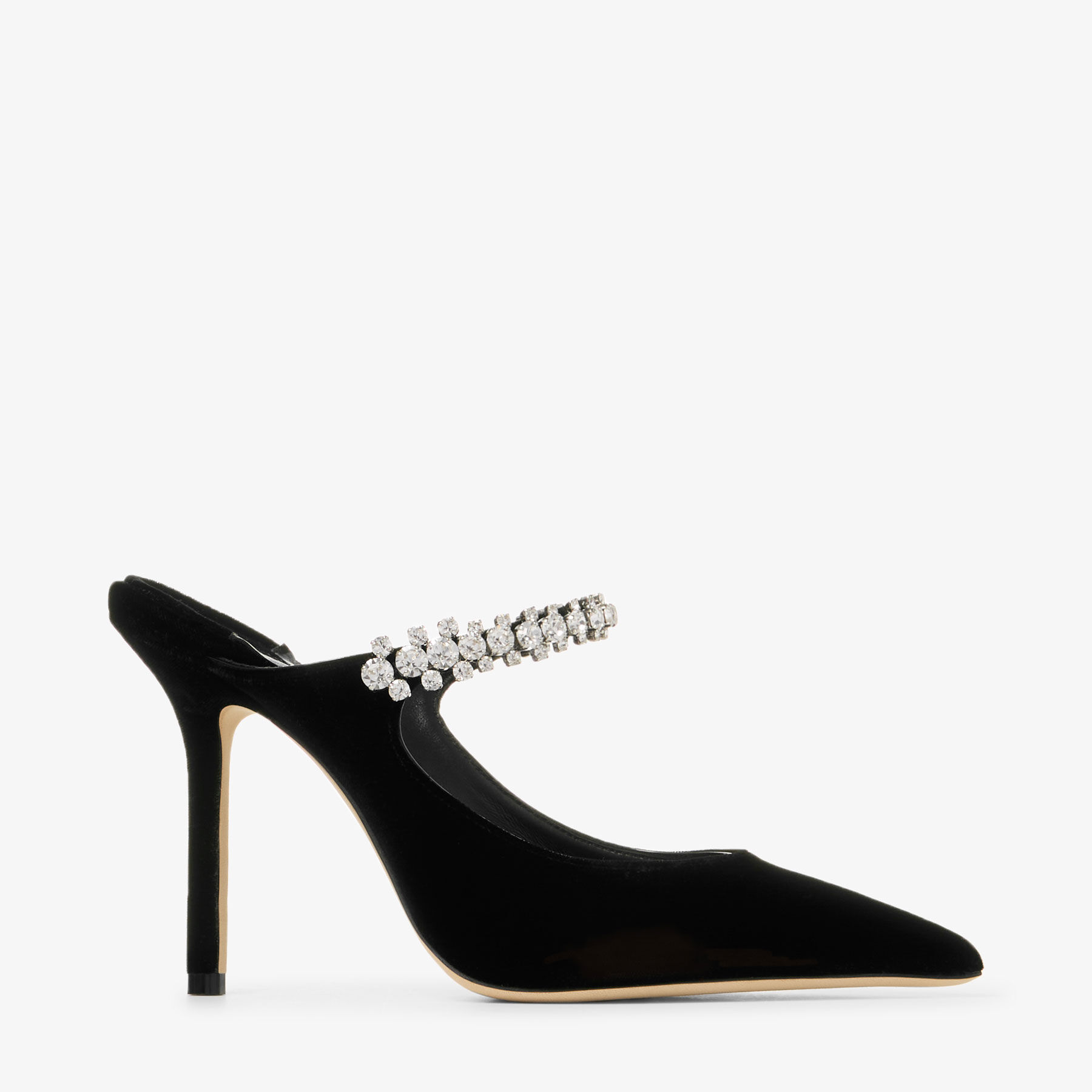 Bing 100 | Nero Velvet Mules with Crystal Embellishment | JIMMY CHOO