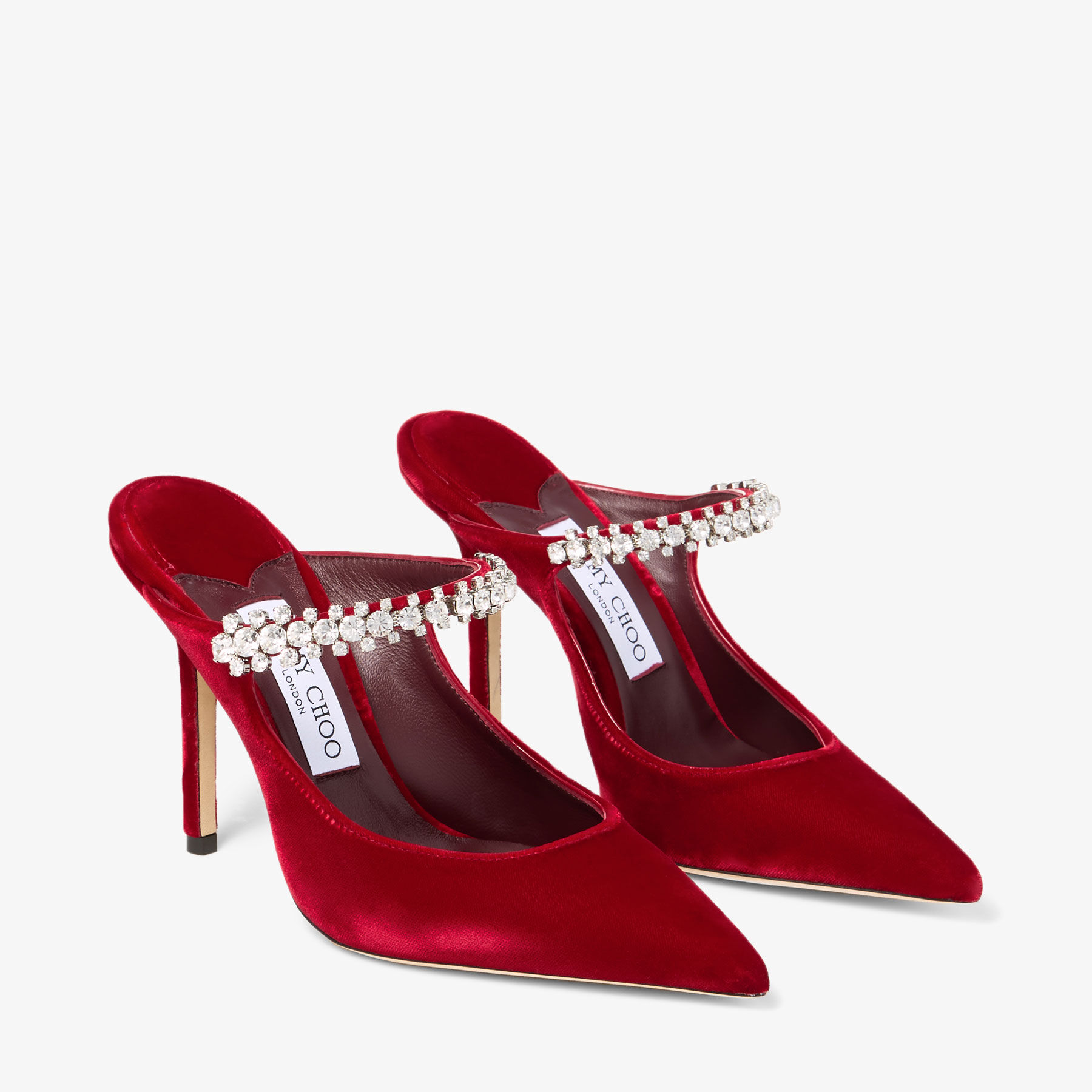 Bing 100 | Mule rouge rubis en velours avec ornements en cristaux ...