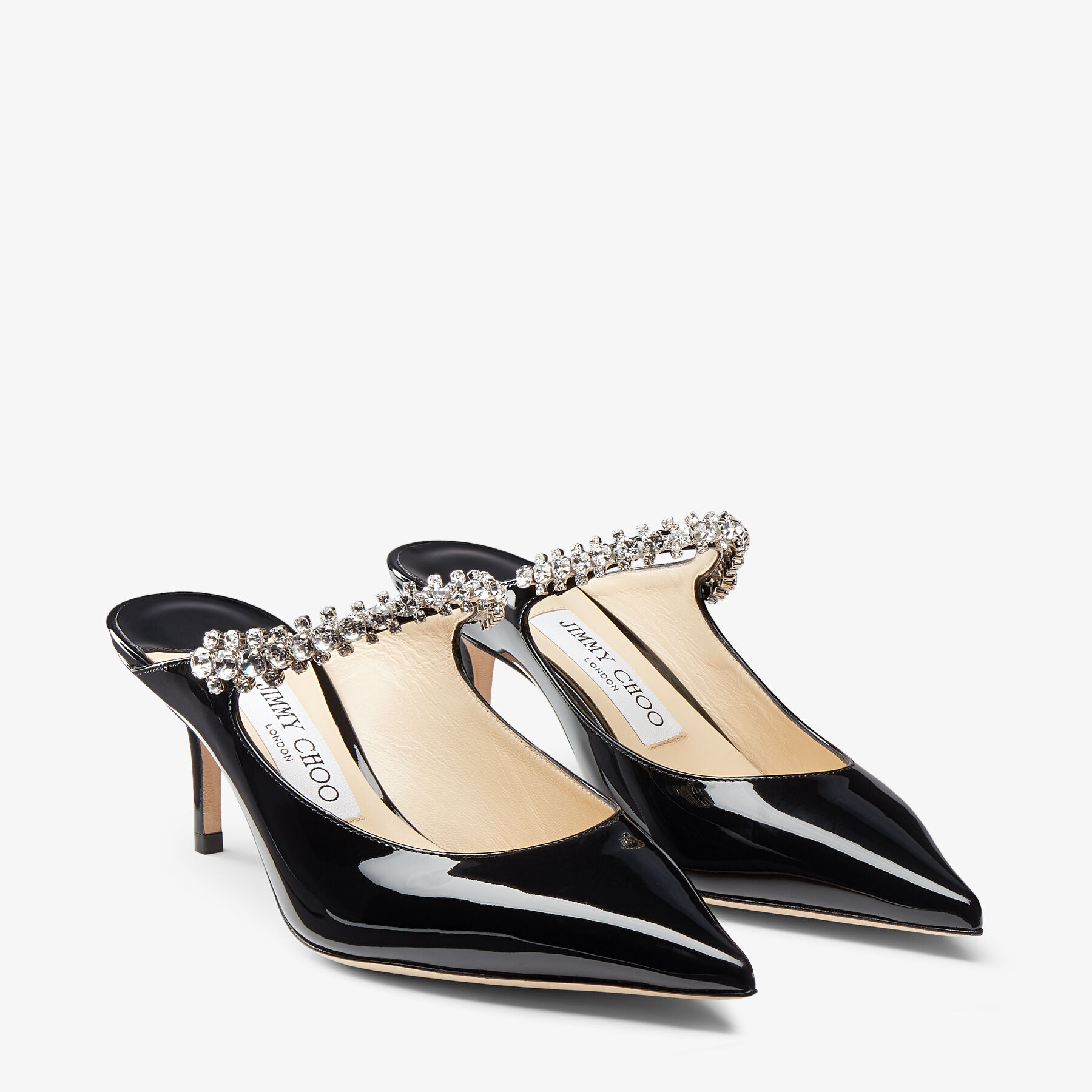 Bing 65 | Black Patent Leather Mules with Crystal Strap | JIMMY CHOO