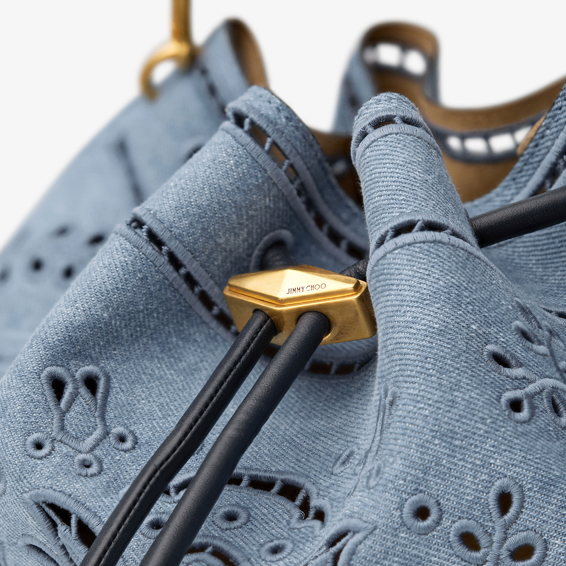 Cinch M | Denim Shoulder Bag With Sangallo Embroidery | JIMMY CHOO