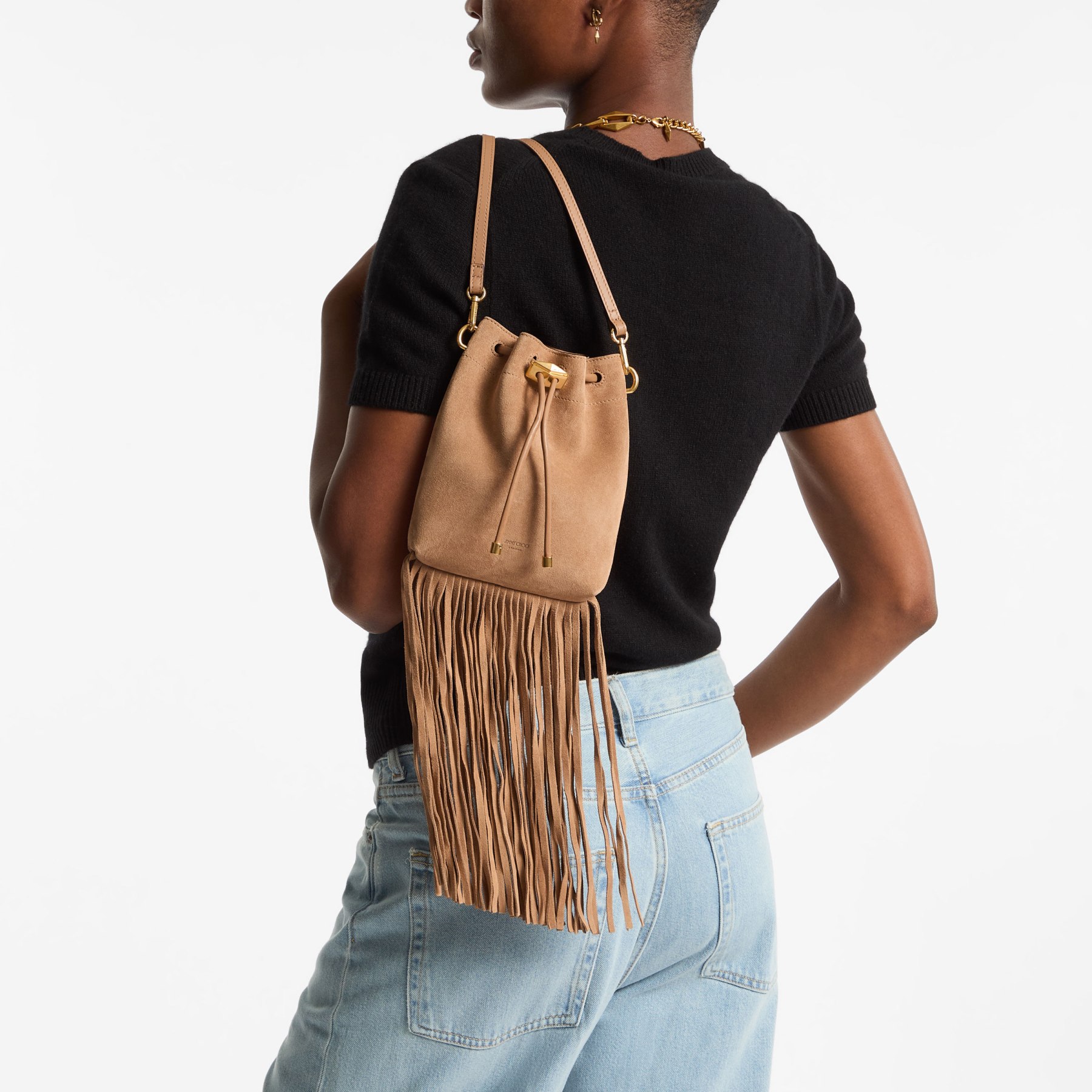 Bon Bon Bucket North-South Mini |Toffee Suede Mini Bag with Suede ...