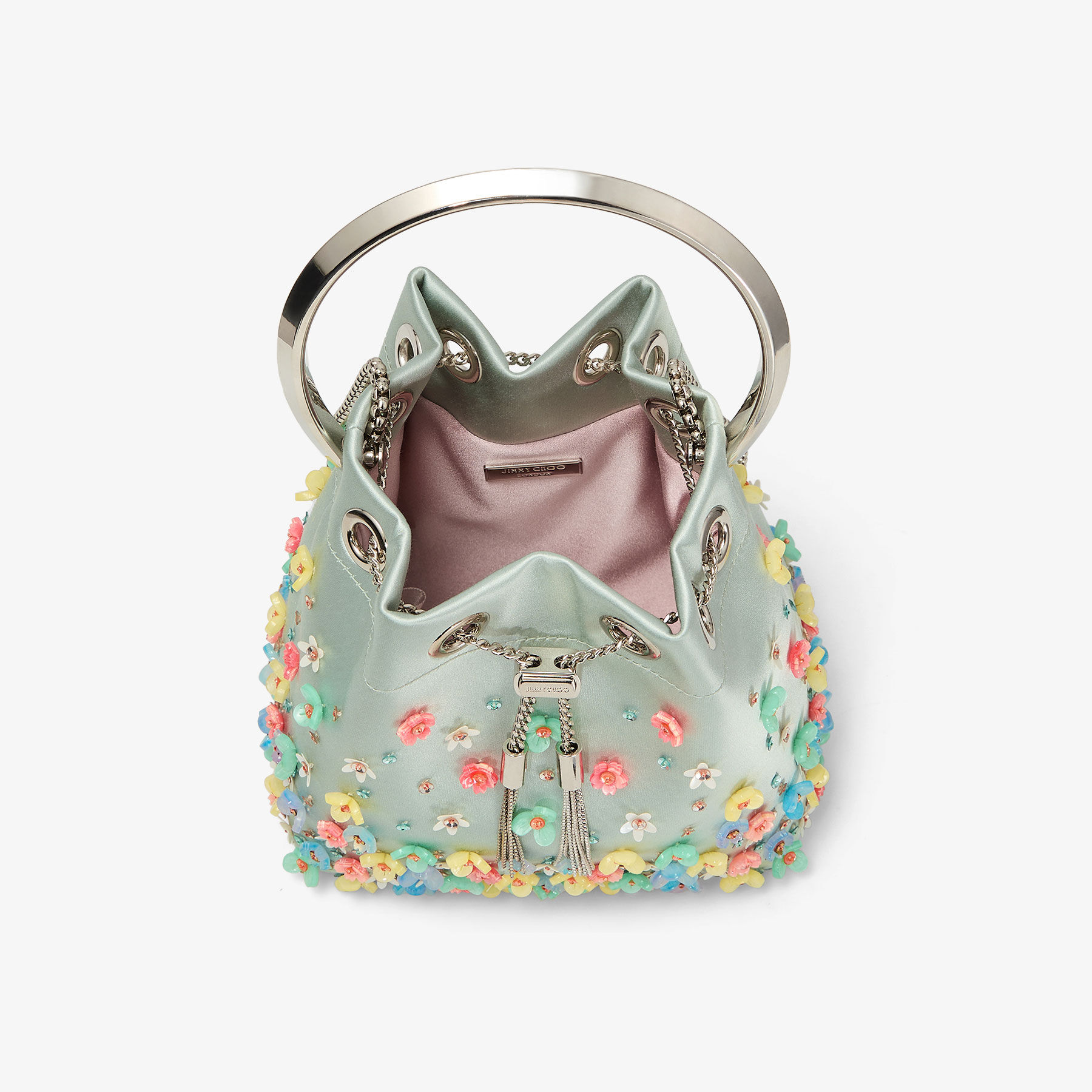 Bon Bon | Light Verde Satin Bag With Degrade Daisie | JIMMY CHOO CA