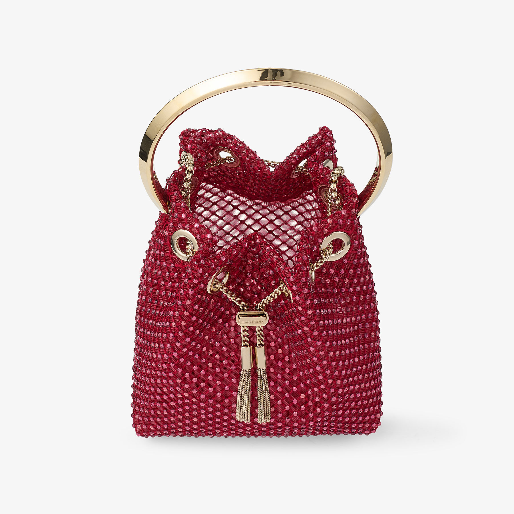 Bon Bon | Red Crystal Mesh Satin Handbag | JIMMY CHOO