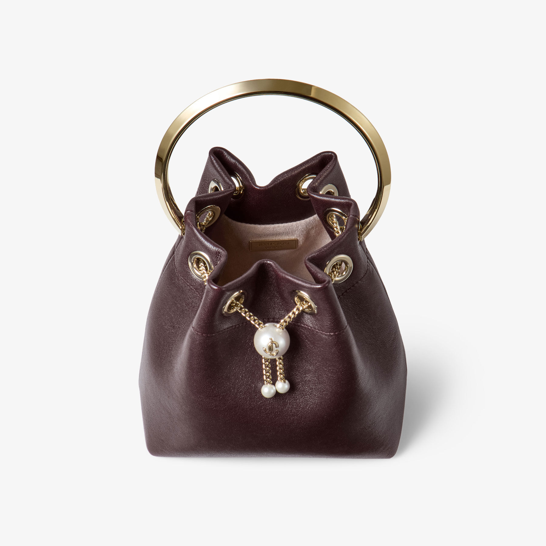 Bon Bon | Deep Merlot Biker Leather Bag With Pearl Closure | JIMMY CHOO