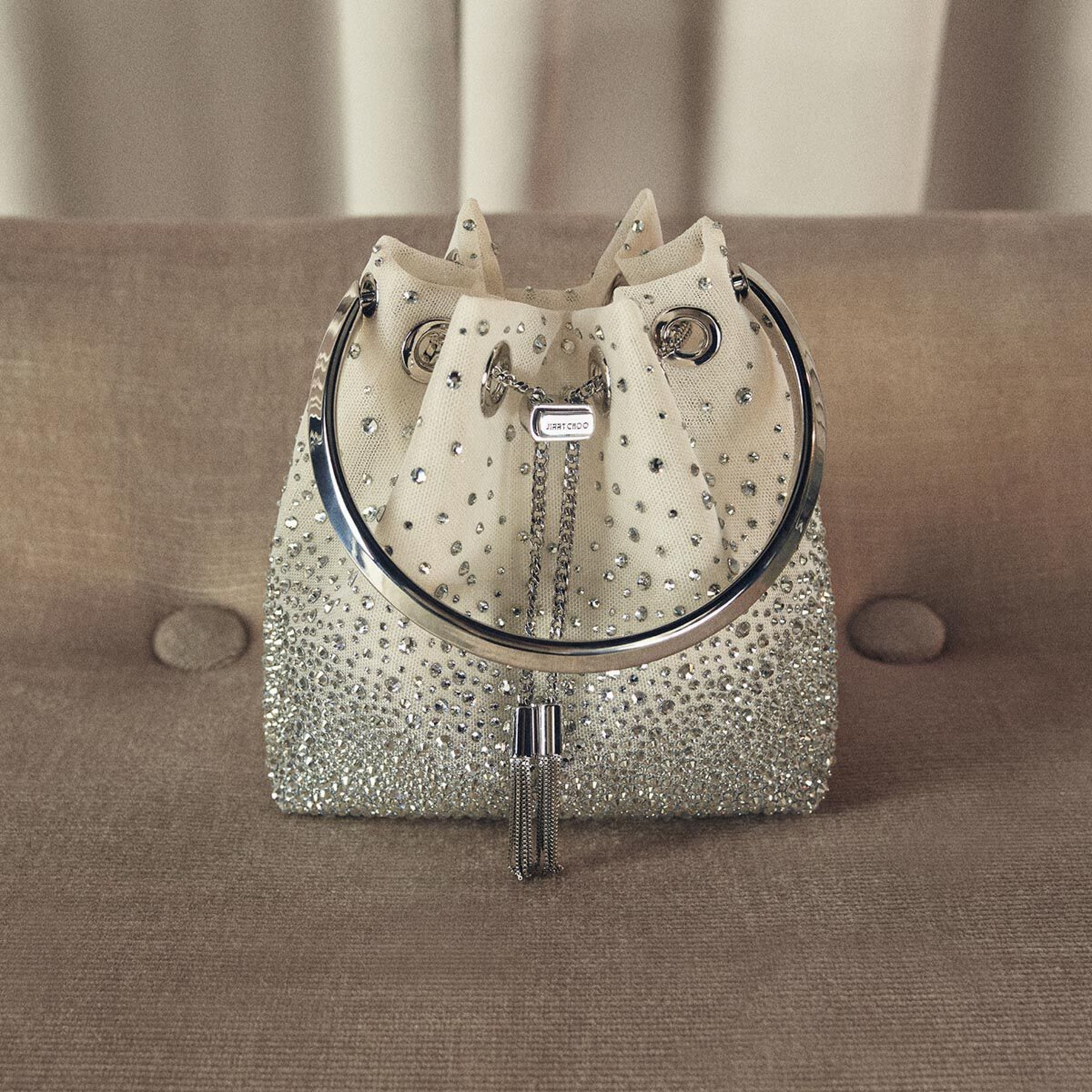 Bon Bon | White Crystal Mesh Handbag | New Collection | JIMMY CHOO