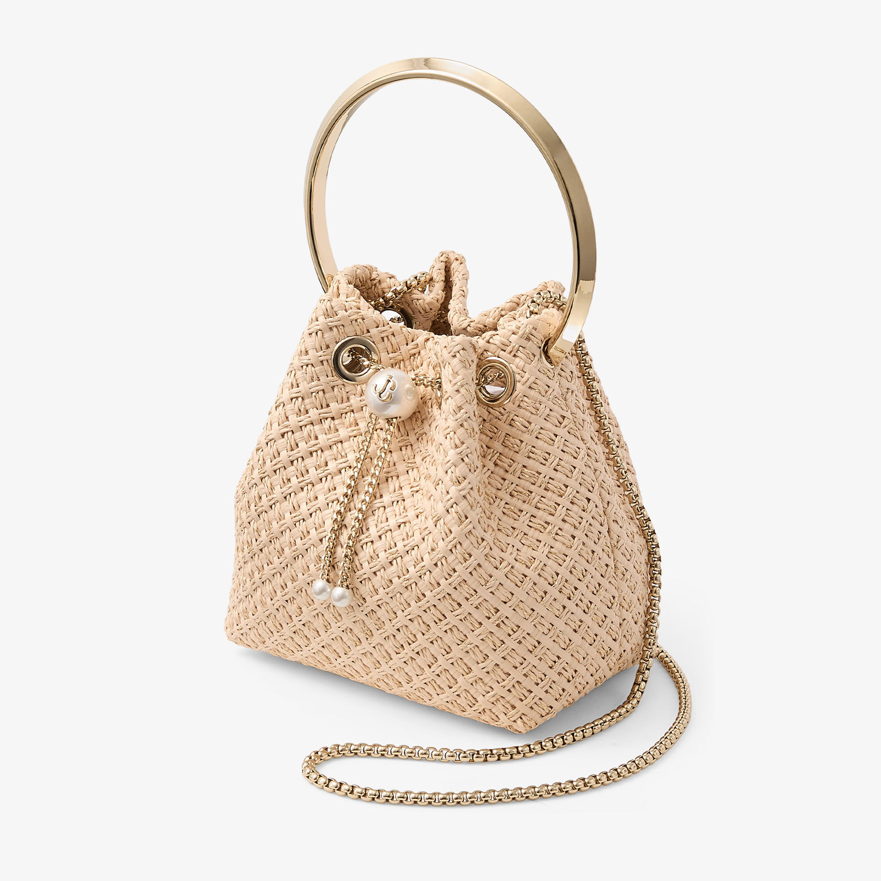 Bon Bon | Natural Raffia Bag With Pearl Closure | JIMMY CHOO
