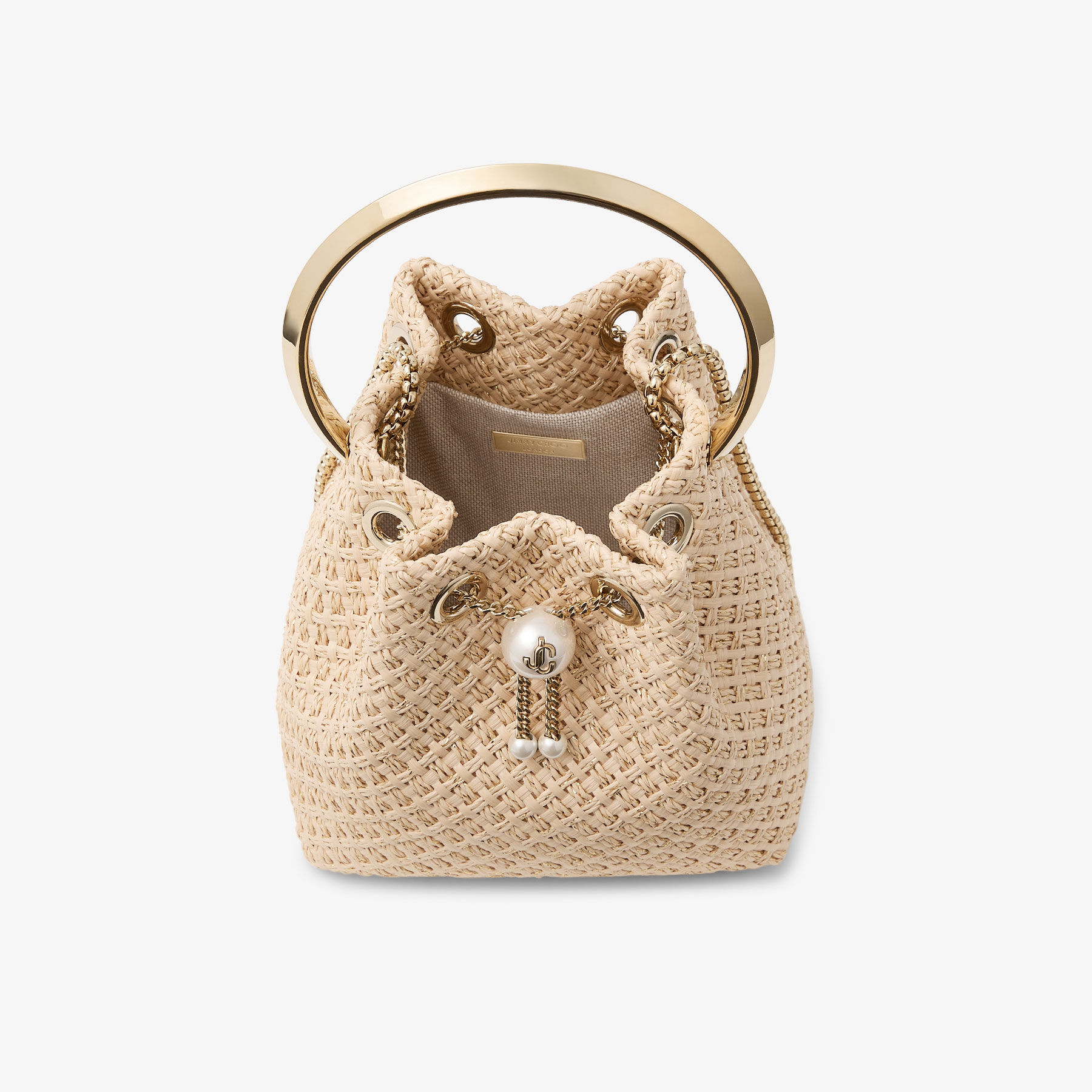 Bon Bon | Natural Raffia Bag With Pearl Closure | JIMMY CHOO CA