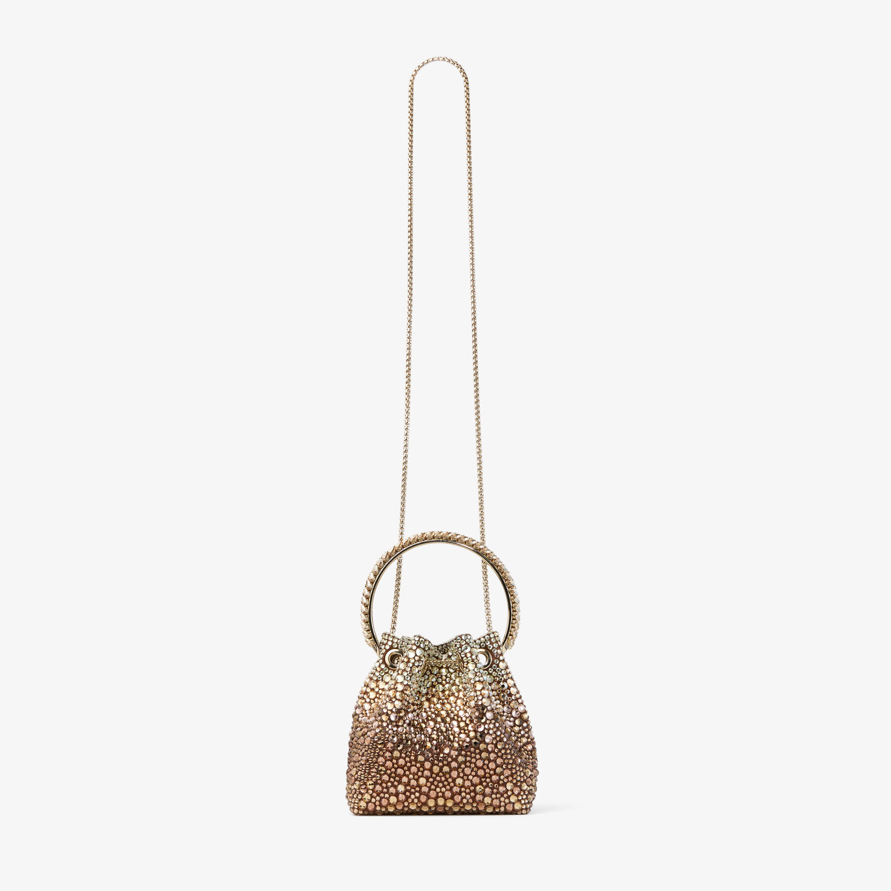 Bon Bon | Bronze Satin Handbag with Degrade Crystals | JIMMY CHOO