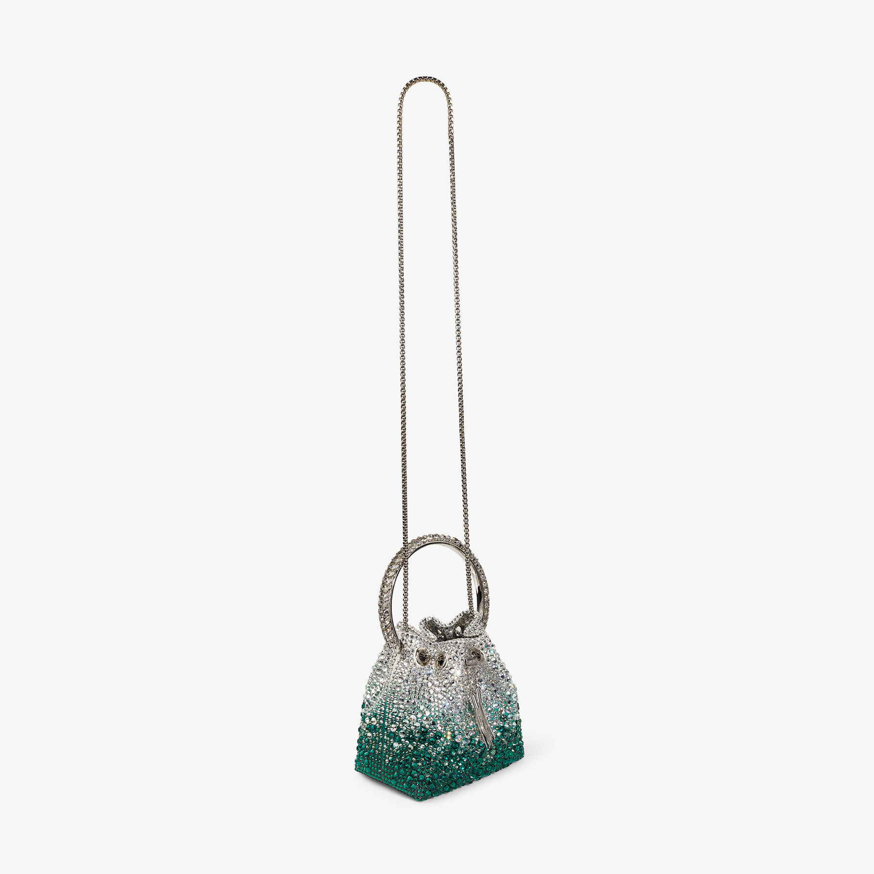 BON BON | Emerald and Silver Satin Bag with Crystals | JIMMY CHOO