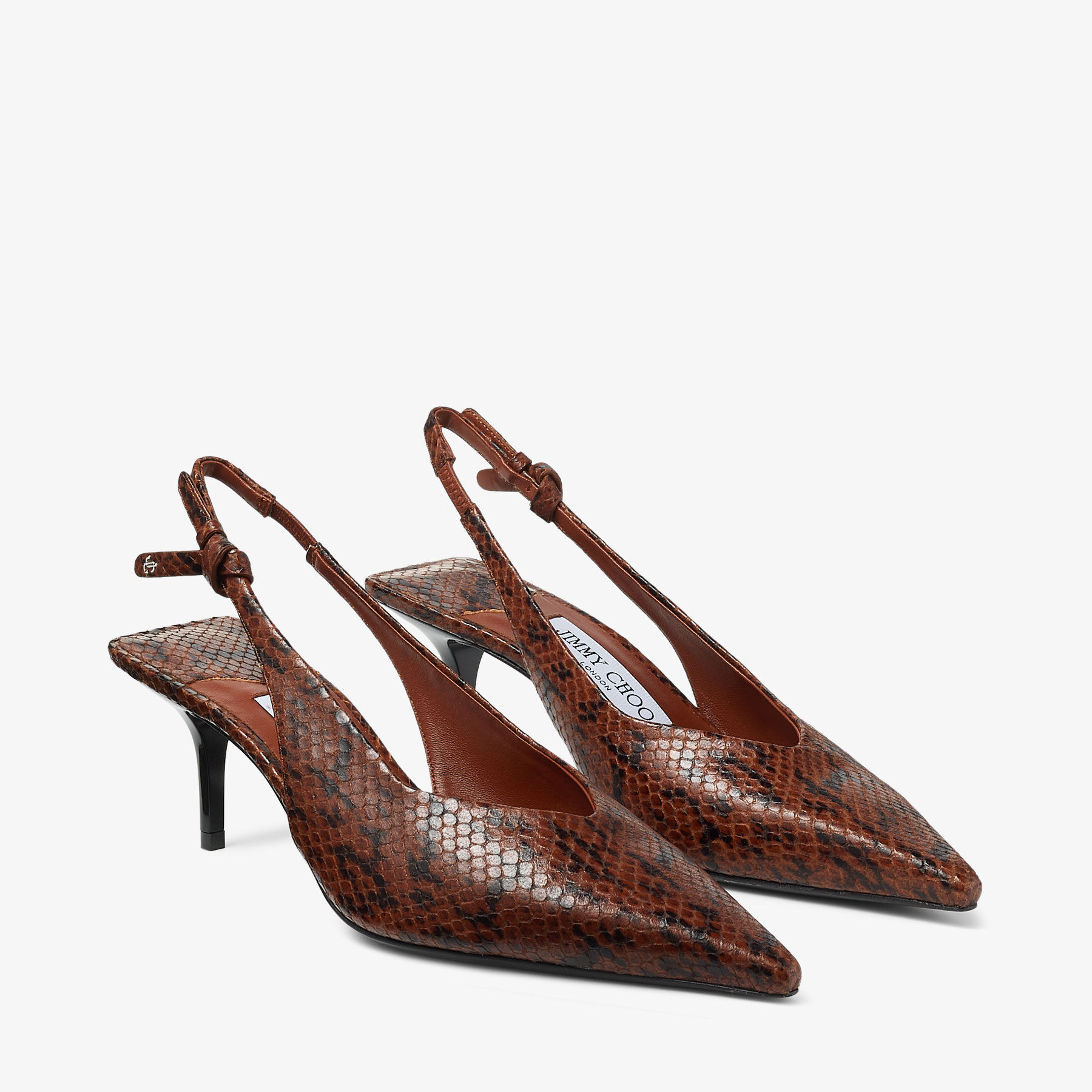 Camie Sling Back 60 | Cognac Kigali Snake Printed Leather Slingbacks | JIMMY CHOO