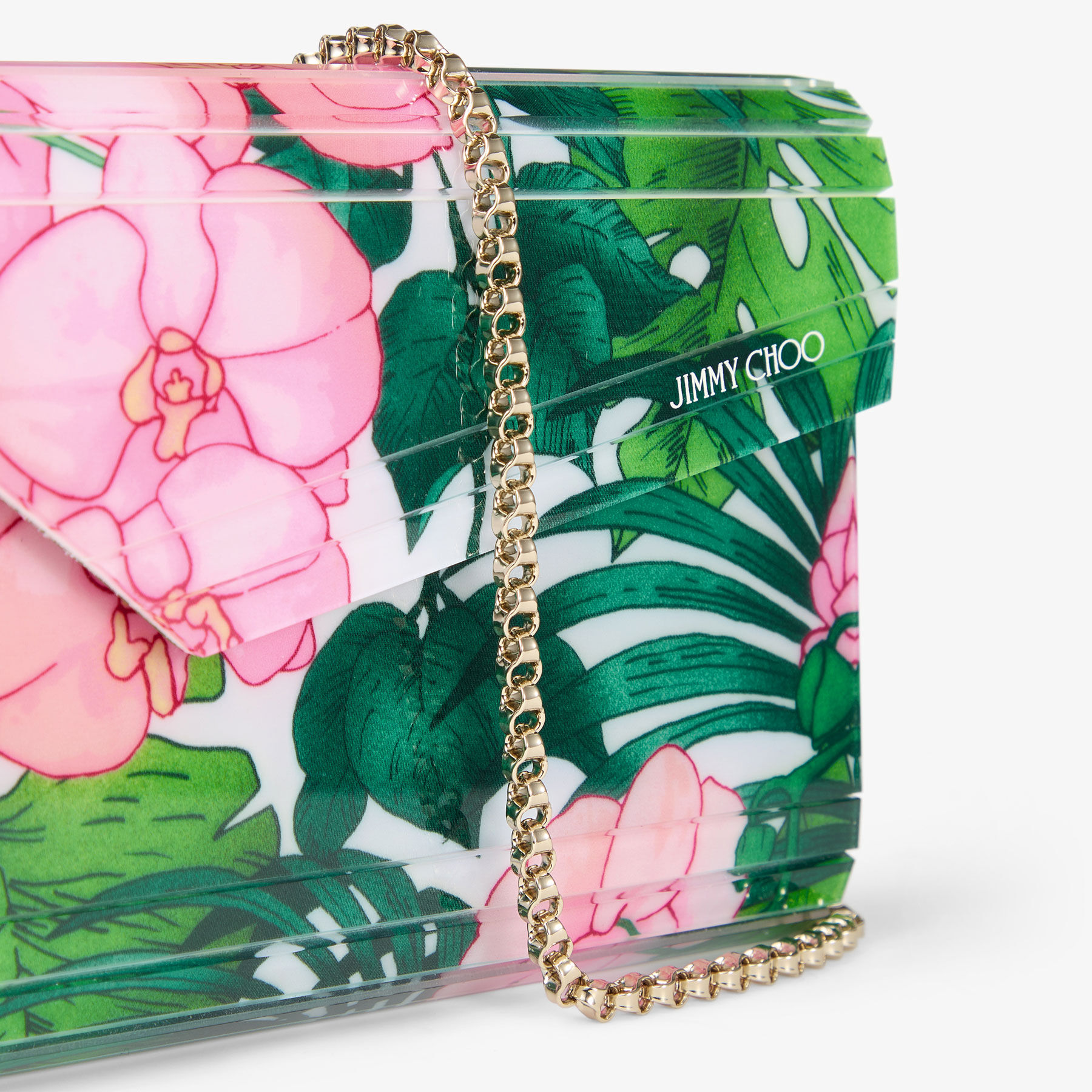Candy | Tropical Orchid Acrylic Clutch Bag | JIMMY CHOO CA