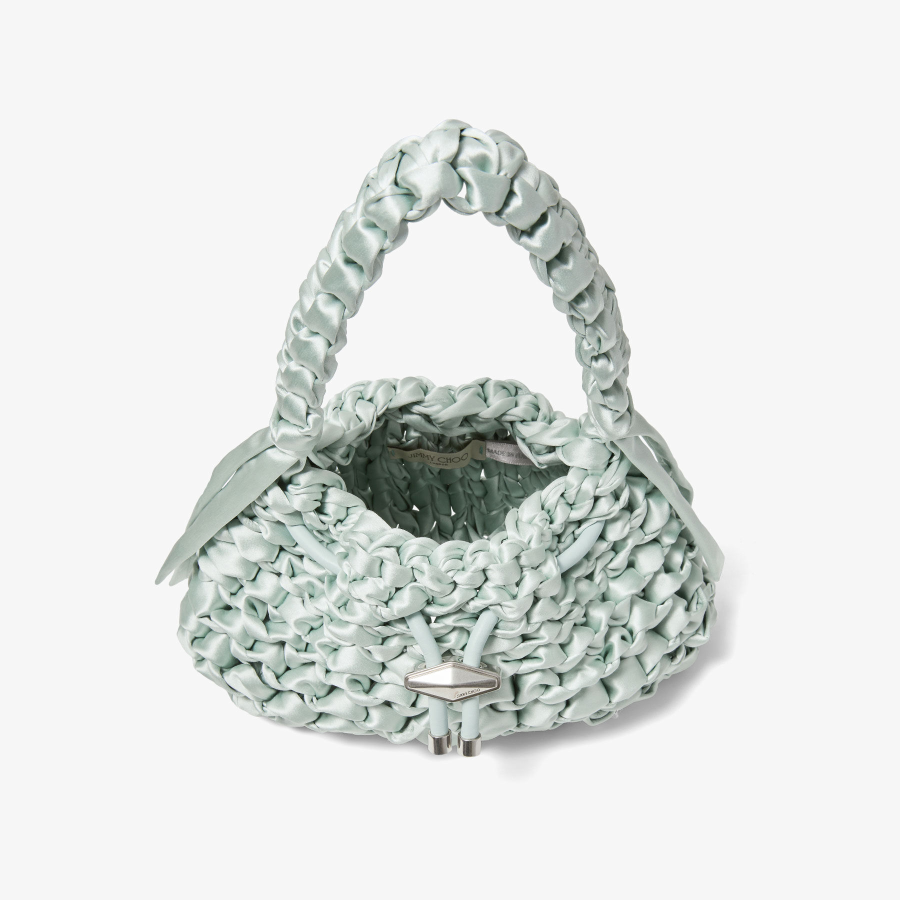 Cinch S | Light Verde Woven Satin Shoulder Bag | JIMMY CHOO