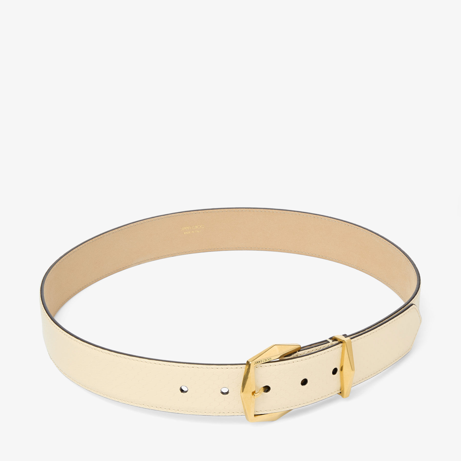 Diamond Buckle Belt | Yellow Buttermilk Elaphe Print Belt | JIMMY CHOO