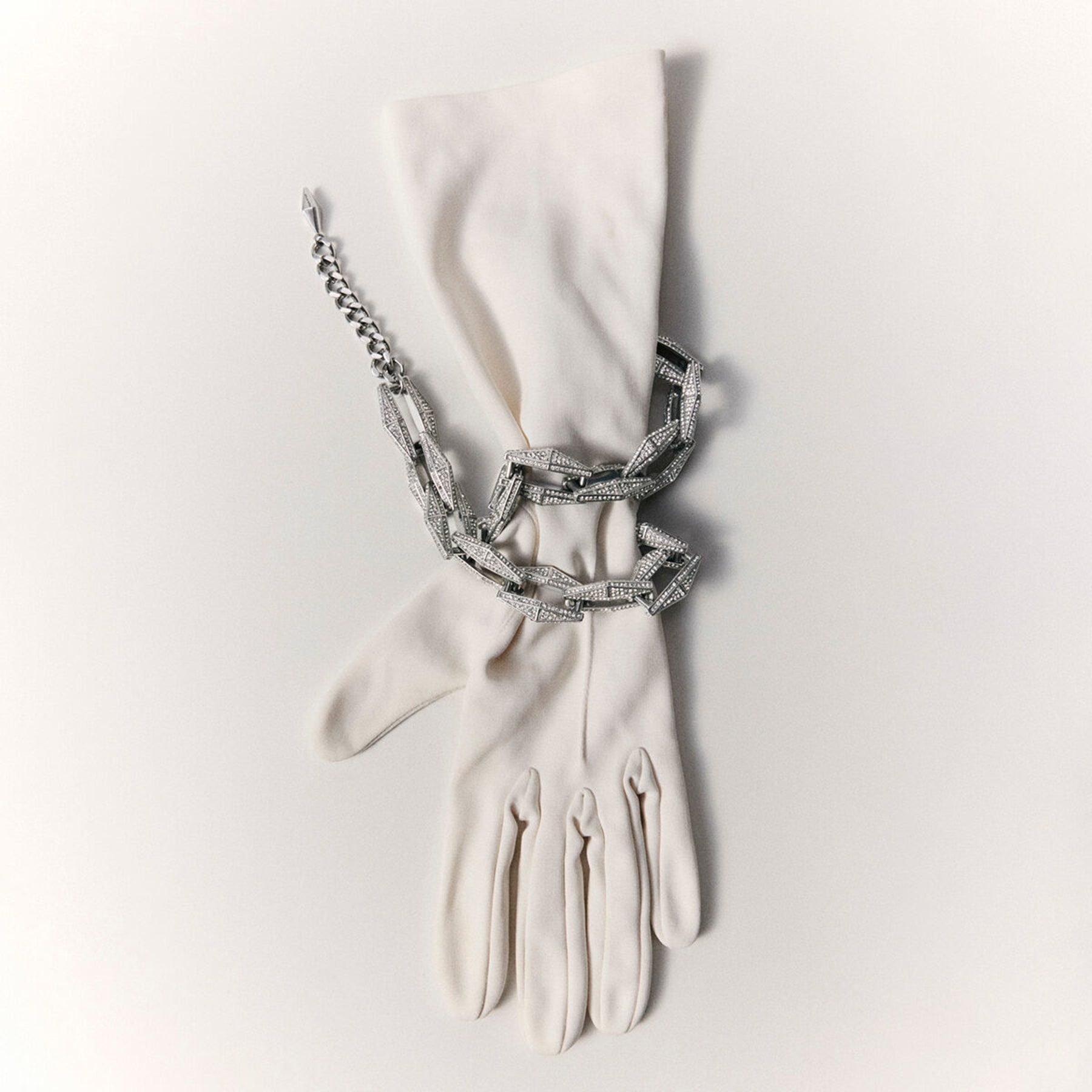 DIAMOND CHN NECKLACE | Silver-Finish Chain Necklace with Pave Crystals ...