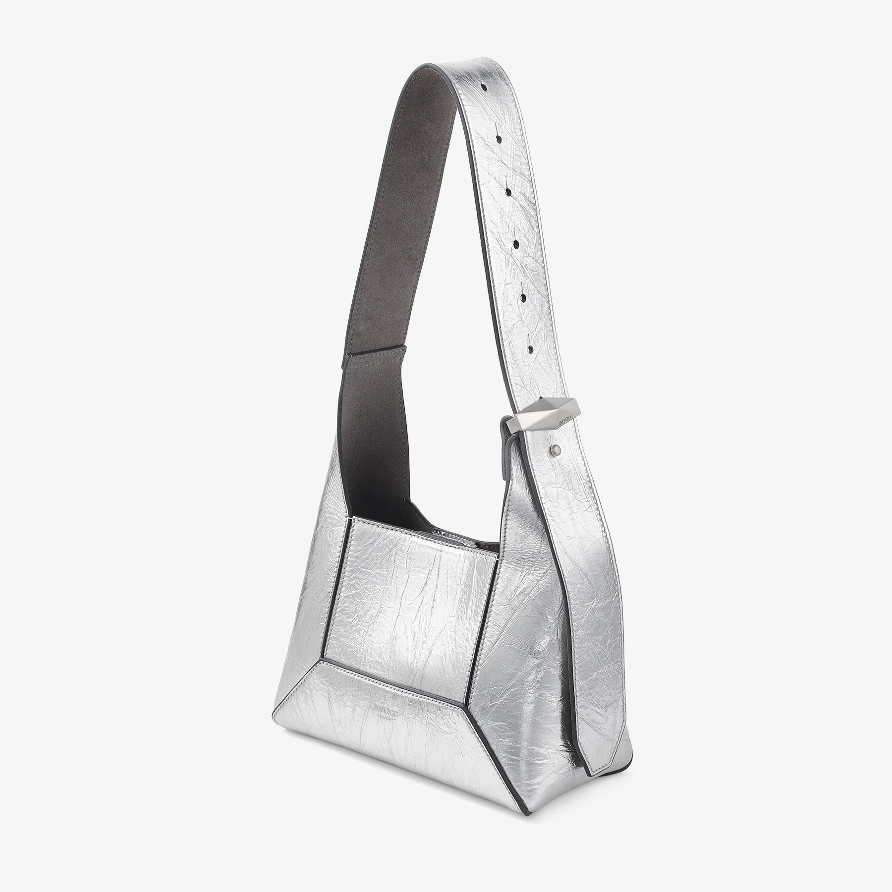 Diamond Hobo/S | Silver Vintage Metallic Leather Shoulder Bag | JIMMY CHOO