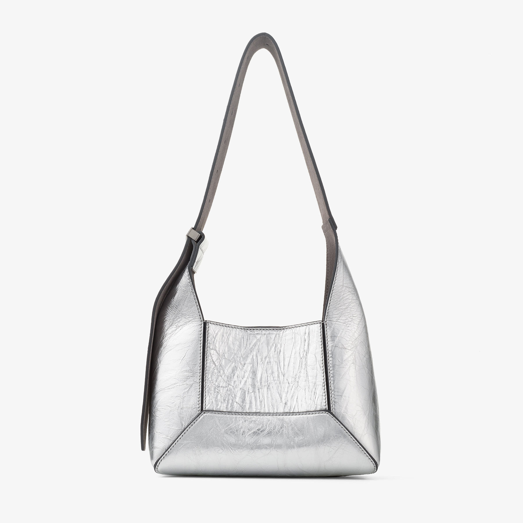 Diamond Hobo/S | Silver Vintage Metallic Leather Shoulder Bag | JIMMY CHOO