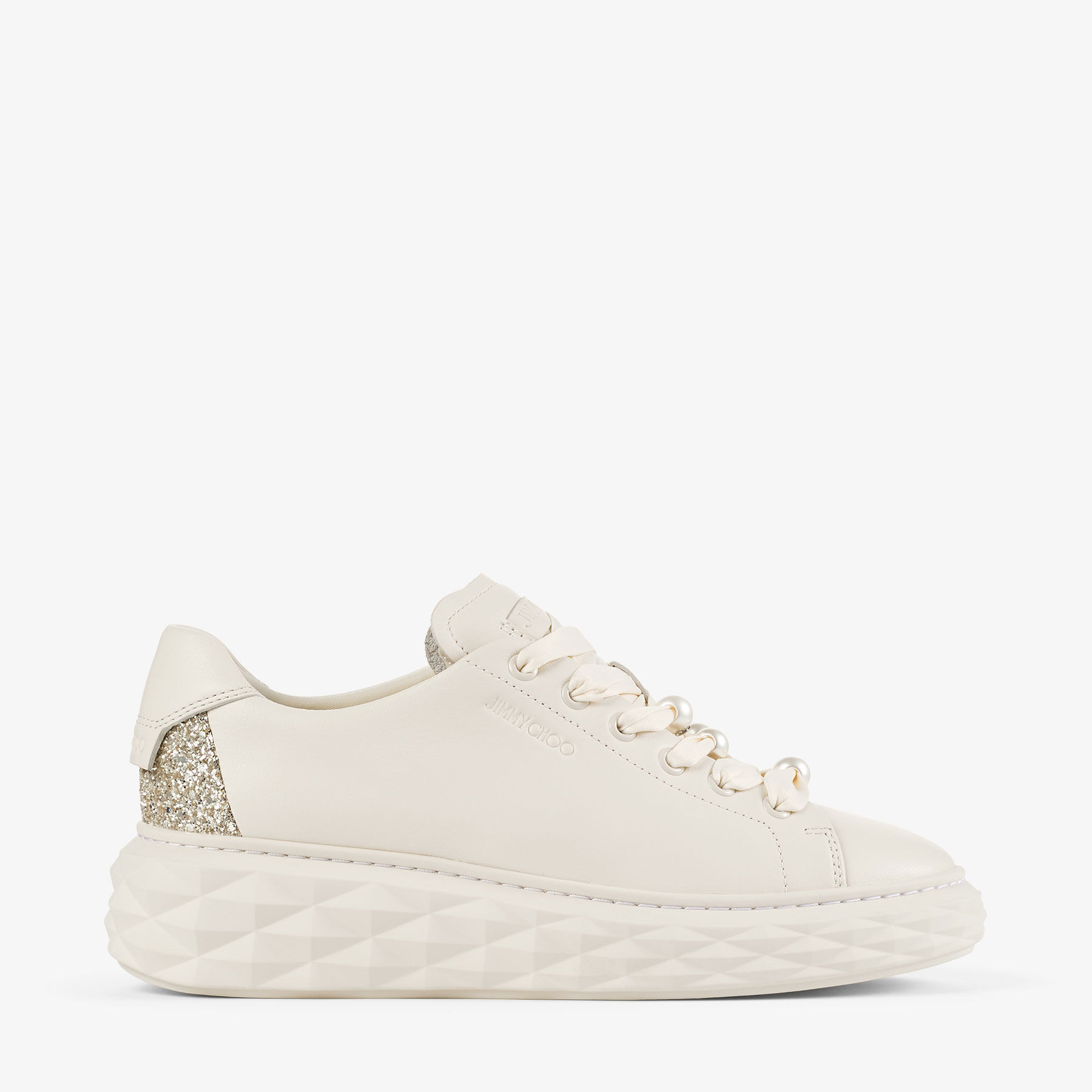 Diamond Light Maxi F | Latte Smooth Leather and Coarse Glitter Trainers ...