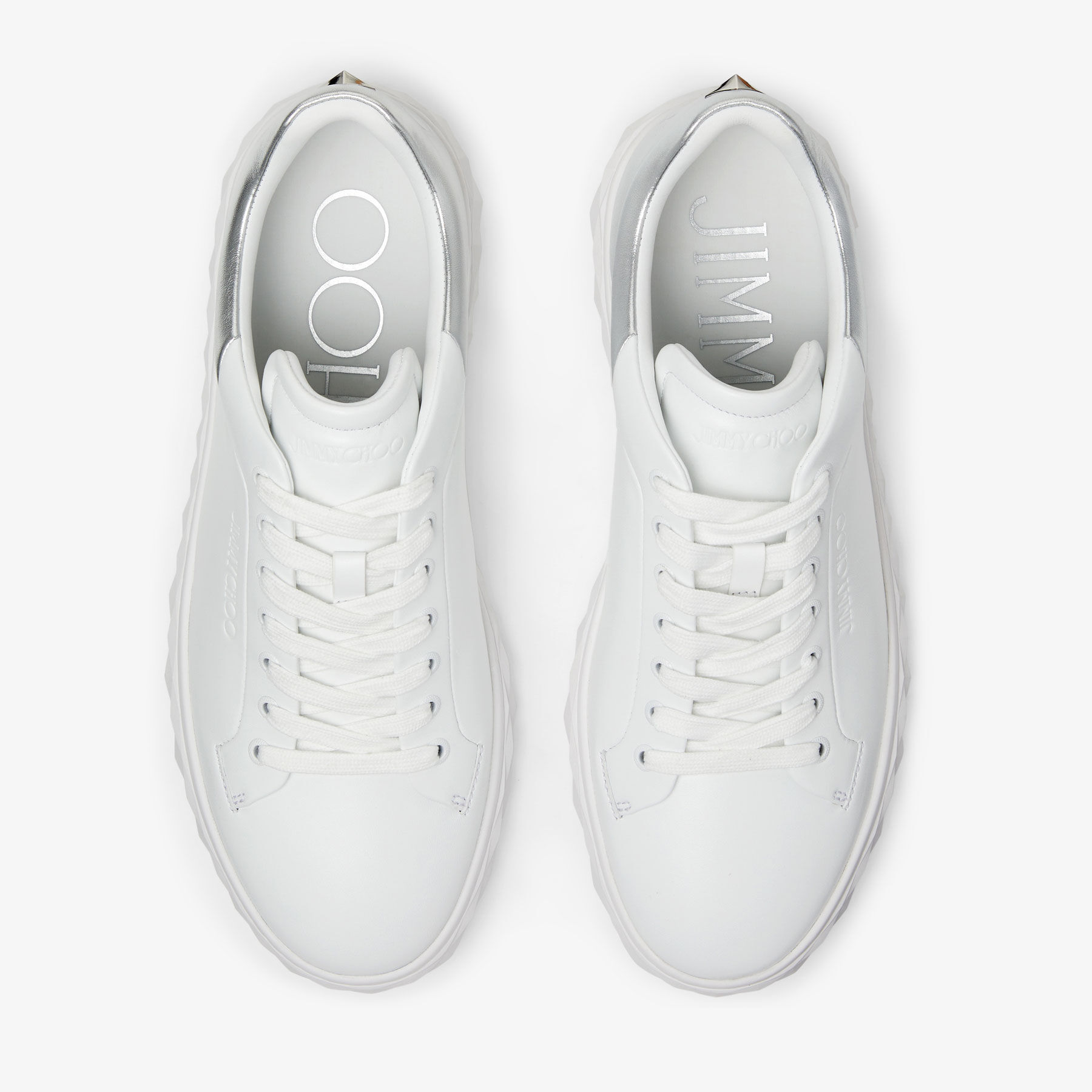 Diamond Light/M Ii | White Leather and- Silver Metallic Nappa Low-Top ...
