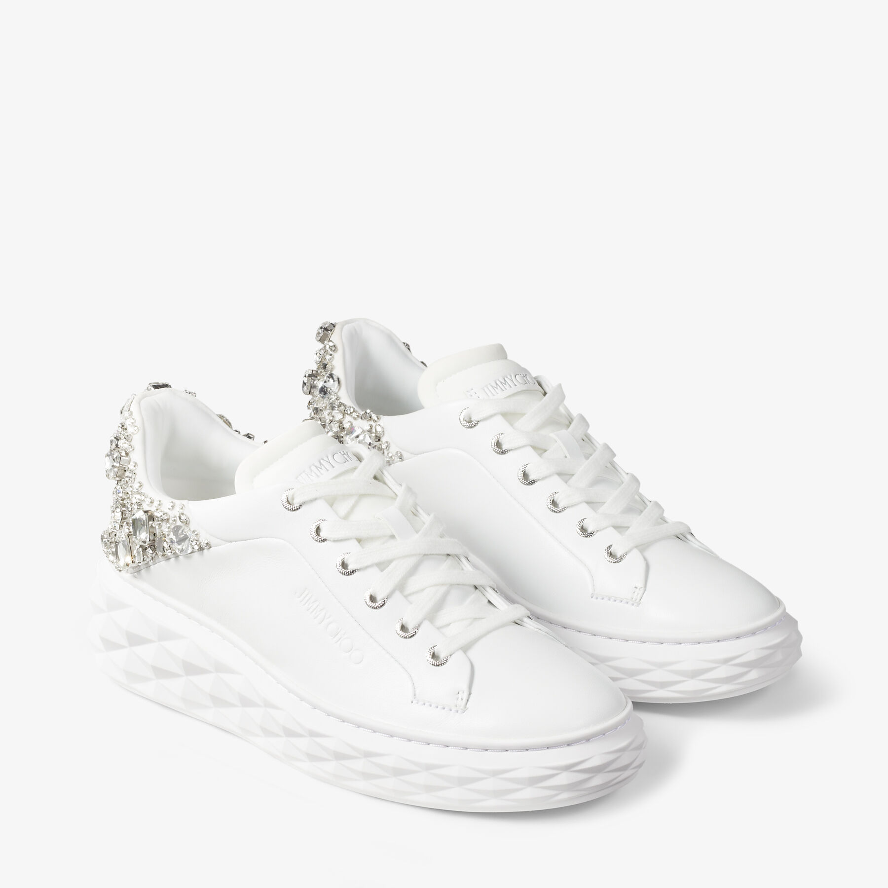 Diamond Maxi/F Ii | White and Silver Nappa Leather Trainers with ...