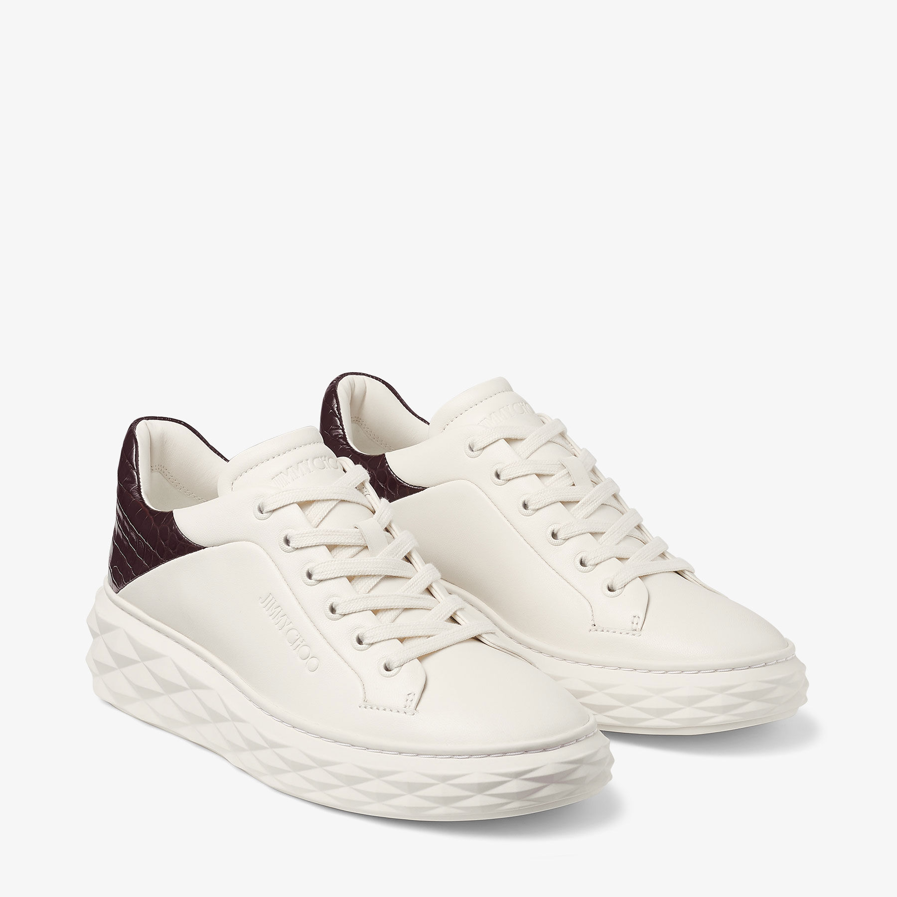 Diamond Maxi F II | Latte Croc Embossed Nappa Leather Trainers with Platform Sole | JIMMY CHOO