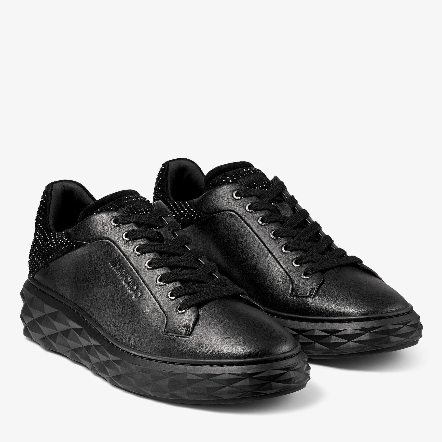 DIAMOND MAXI/M II | Black Nappa Leather and Suede Platform Trainers ...