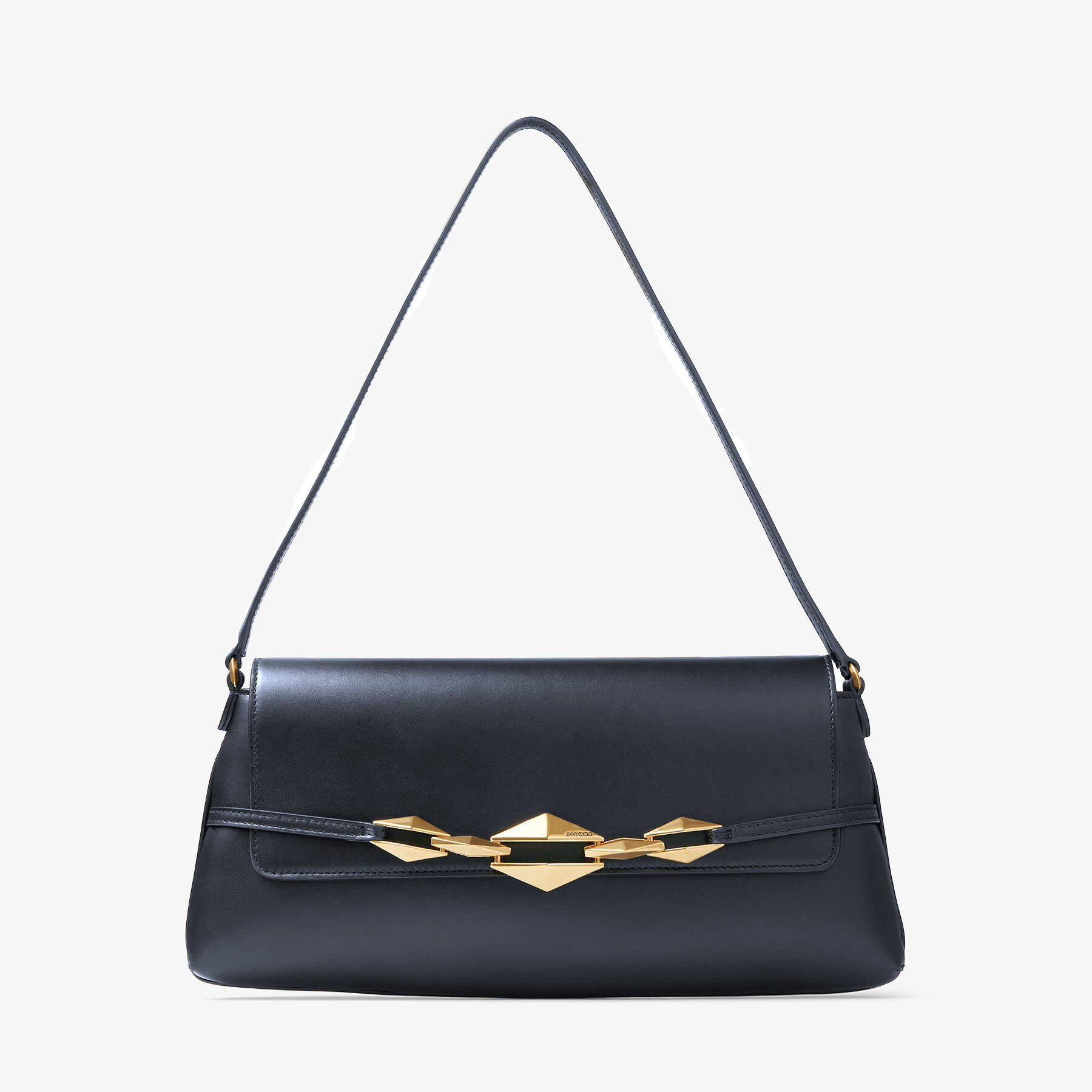Diamond Shoulder East-West | Navy Shiny Calf Leather Shoulder Bag with ...