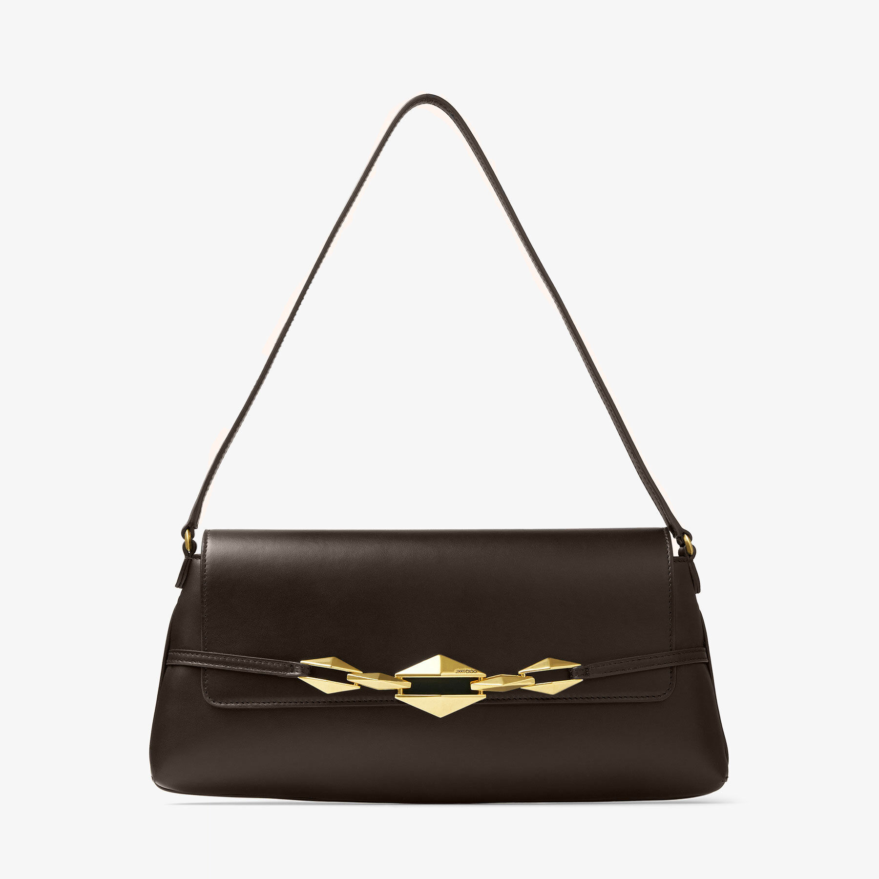 Diamond Shoulder East-West | Coffee Shiny Calf Leather Shoulder Bag ...
