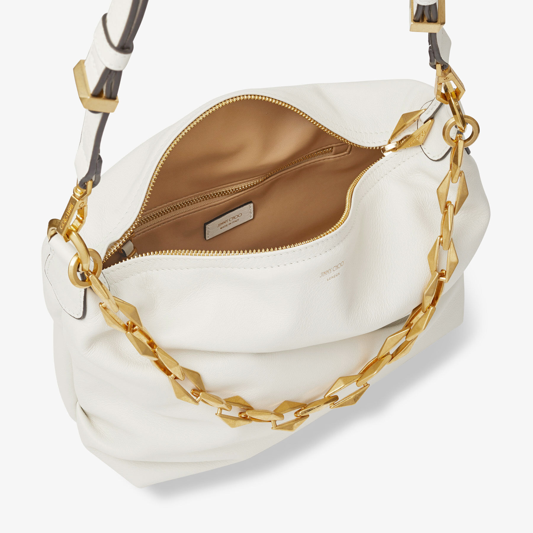 Diamond Soft Hobo Small | Latte Soft Calf Leather Hobo Bag with Chain ...
