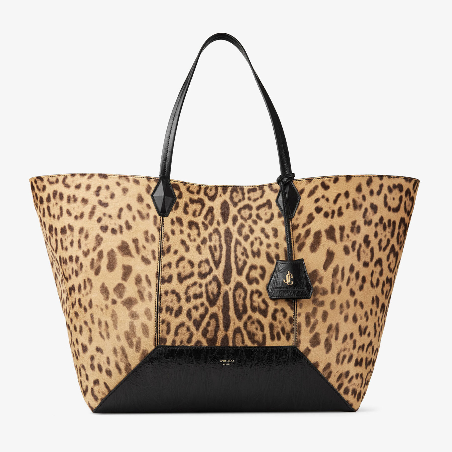 Diamond Tote/L | Natural Leopard Print Pony Tote Bag | JIMMY CHOO