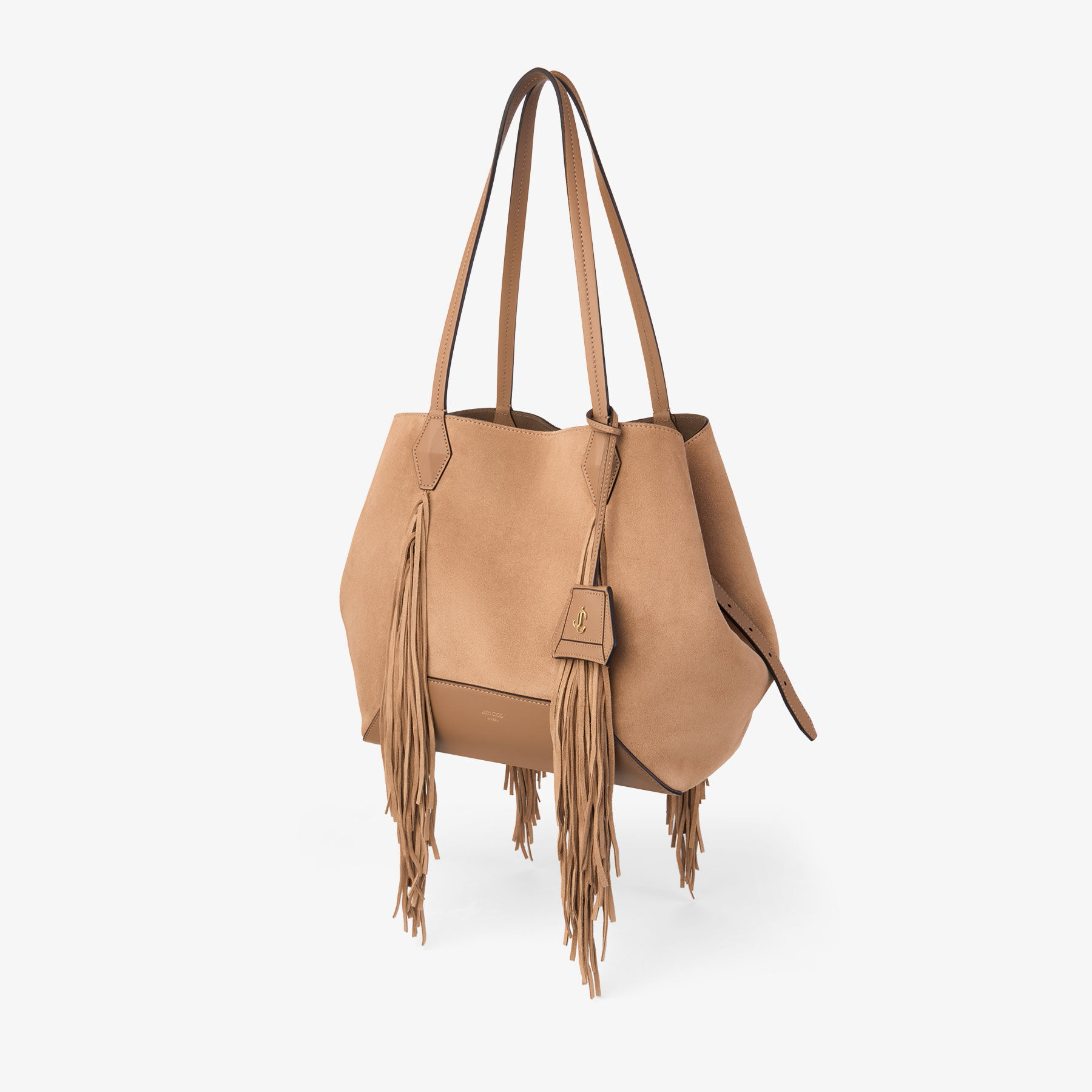 Diamond Tote M | Toffee Suede Tote Bag With Fringes | JIMMY CHOO