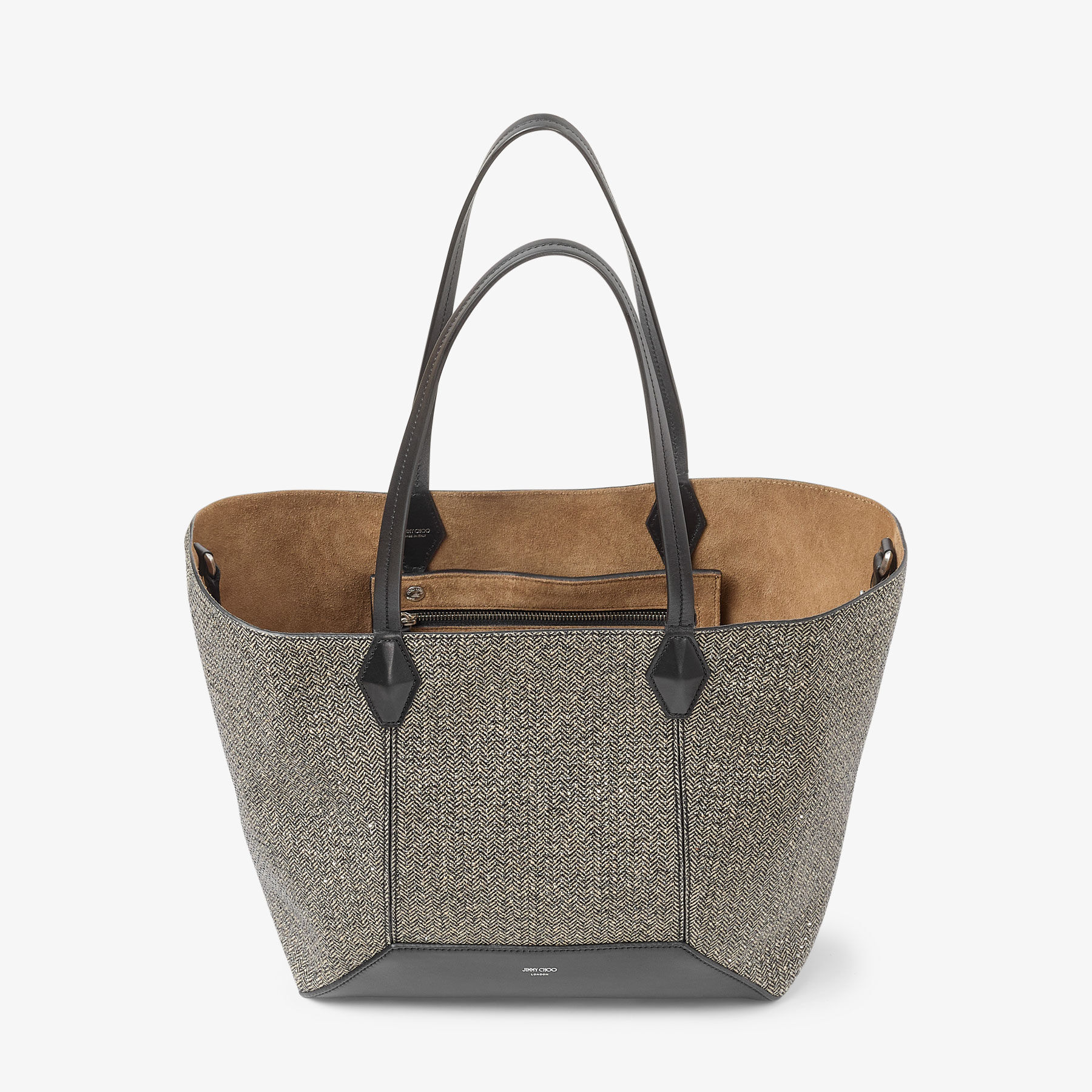 Diamond Tote/M | Black Herringbone Fabric Tote Bag | JIMMY CHOO