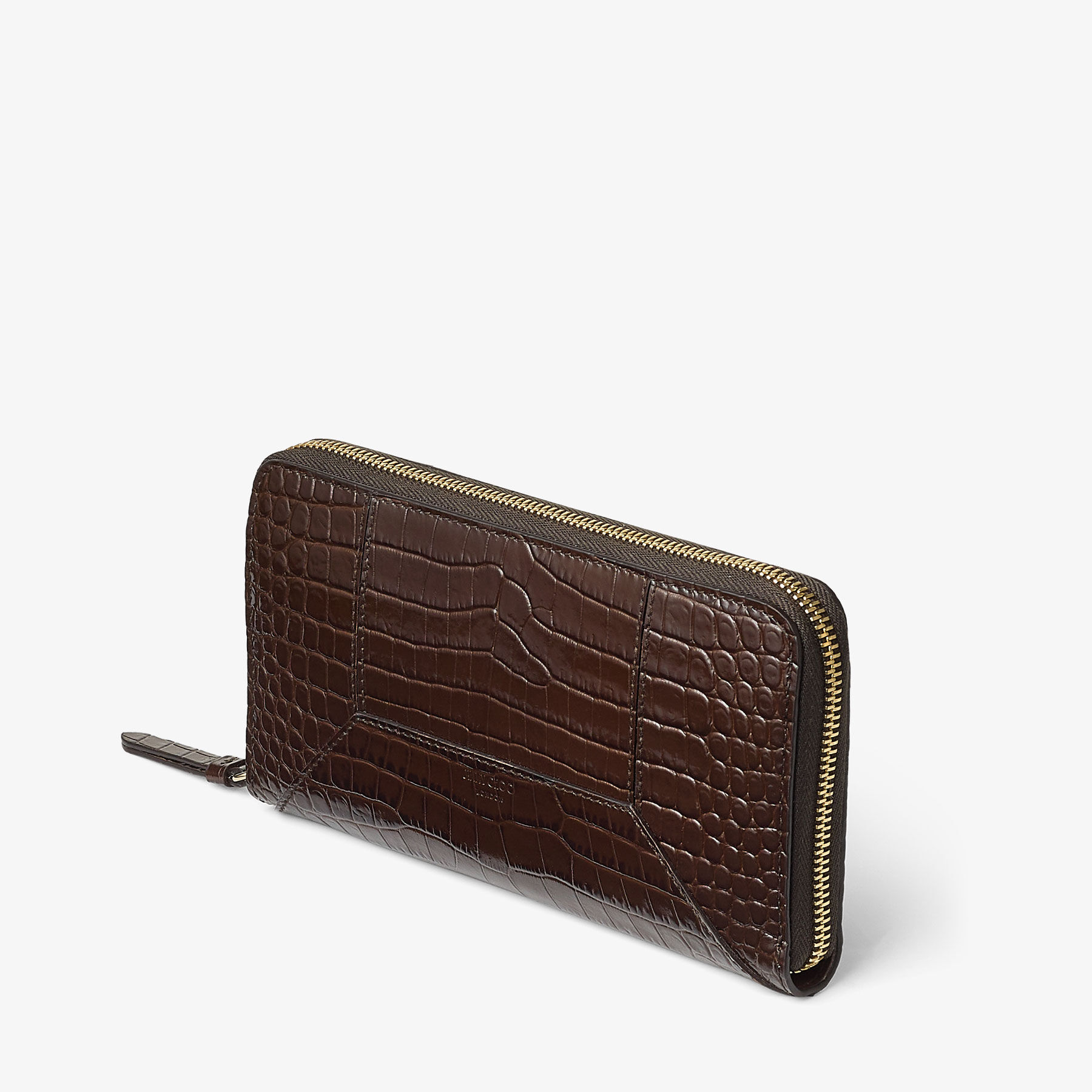 DM Pippa | Chocolate Croc Embossed Calf Leather Wallet | JIMMY CHOO
