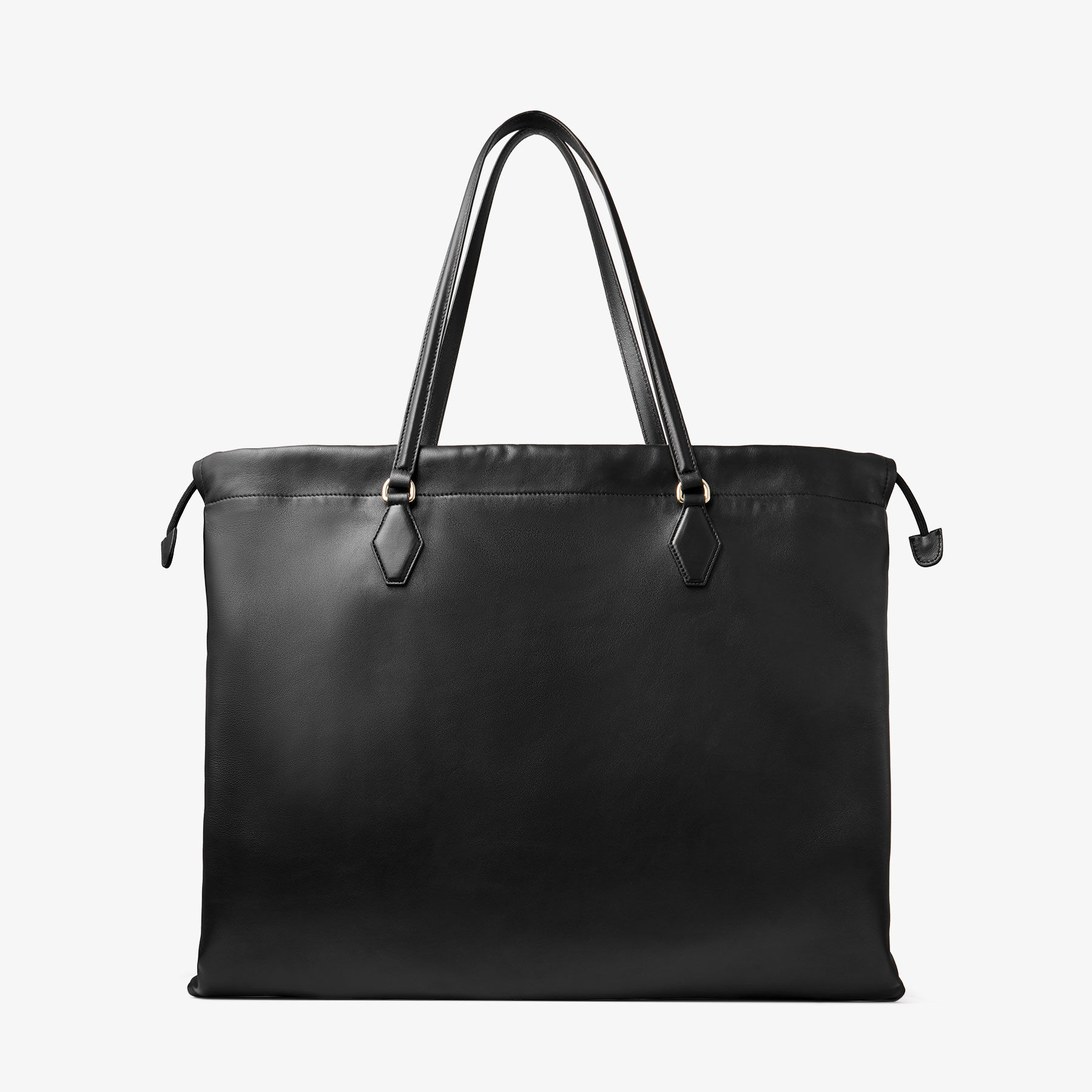 Drawstring Tote L |Black Nappa Leather Drawstring Tote with Embossed ...