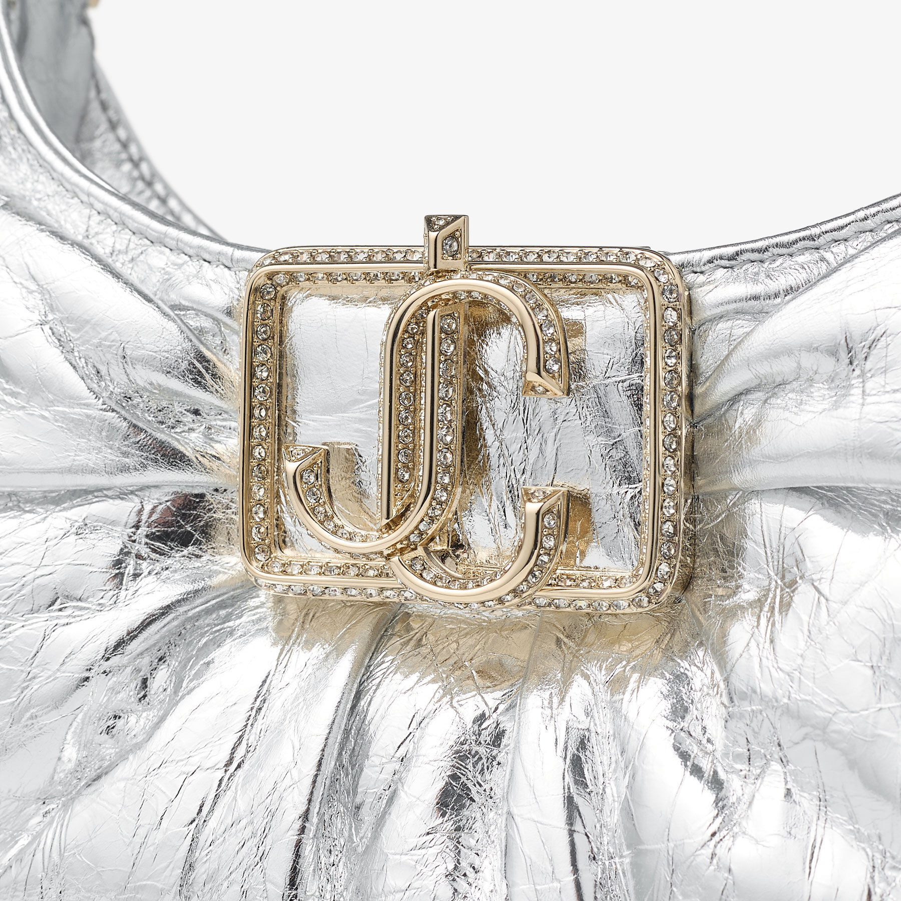 Edie Hobo Mini | Silver Vintage Metallic Leather Mini Bag | JIMMY CHOO