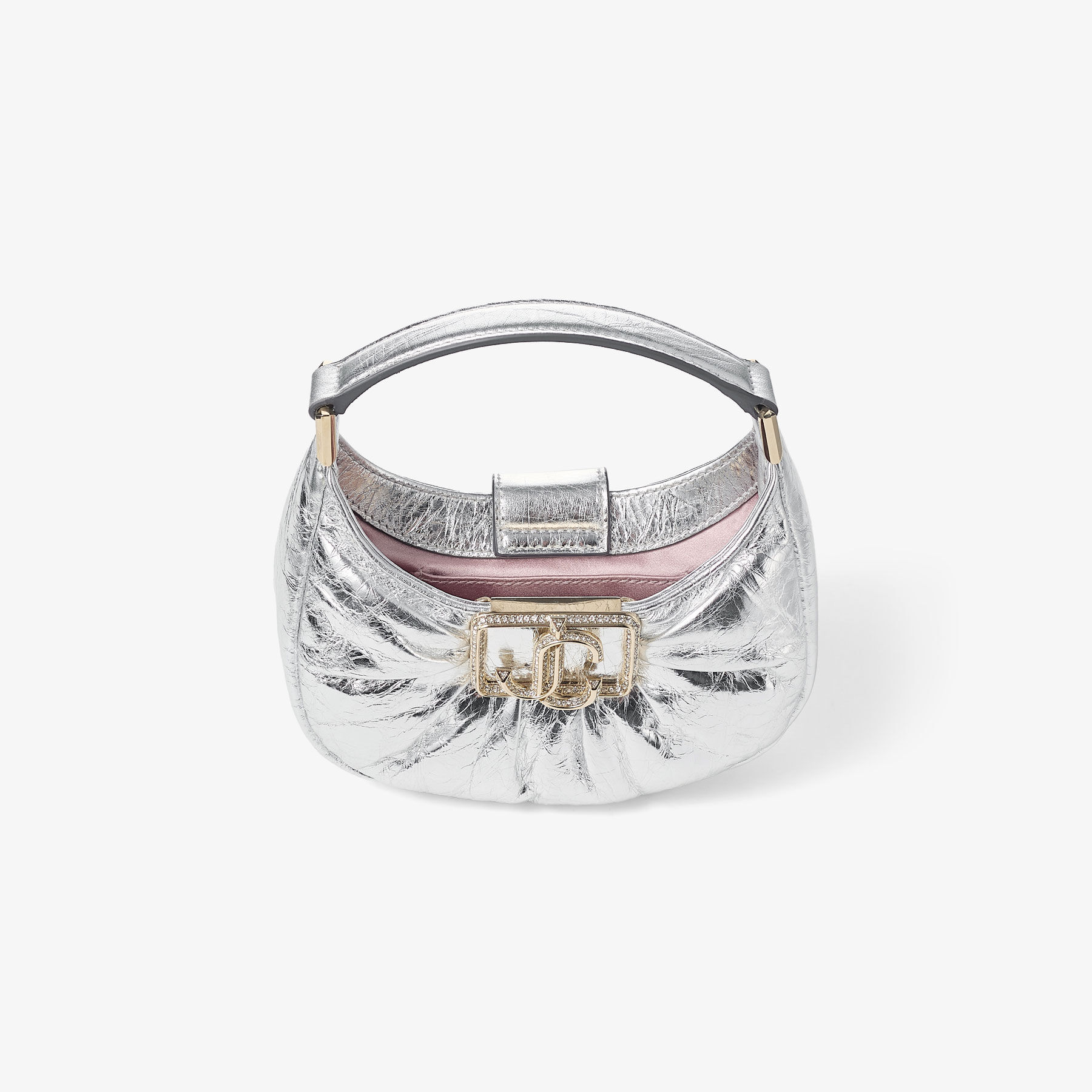 Edie Hobo Mini | Silver Vintage Metallic Leather Mini Bag | JIMMY CHOO