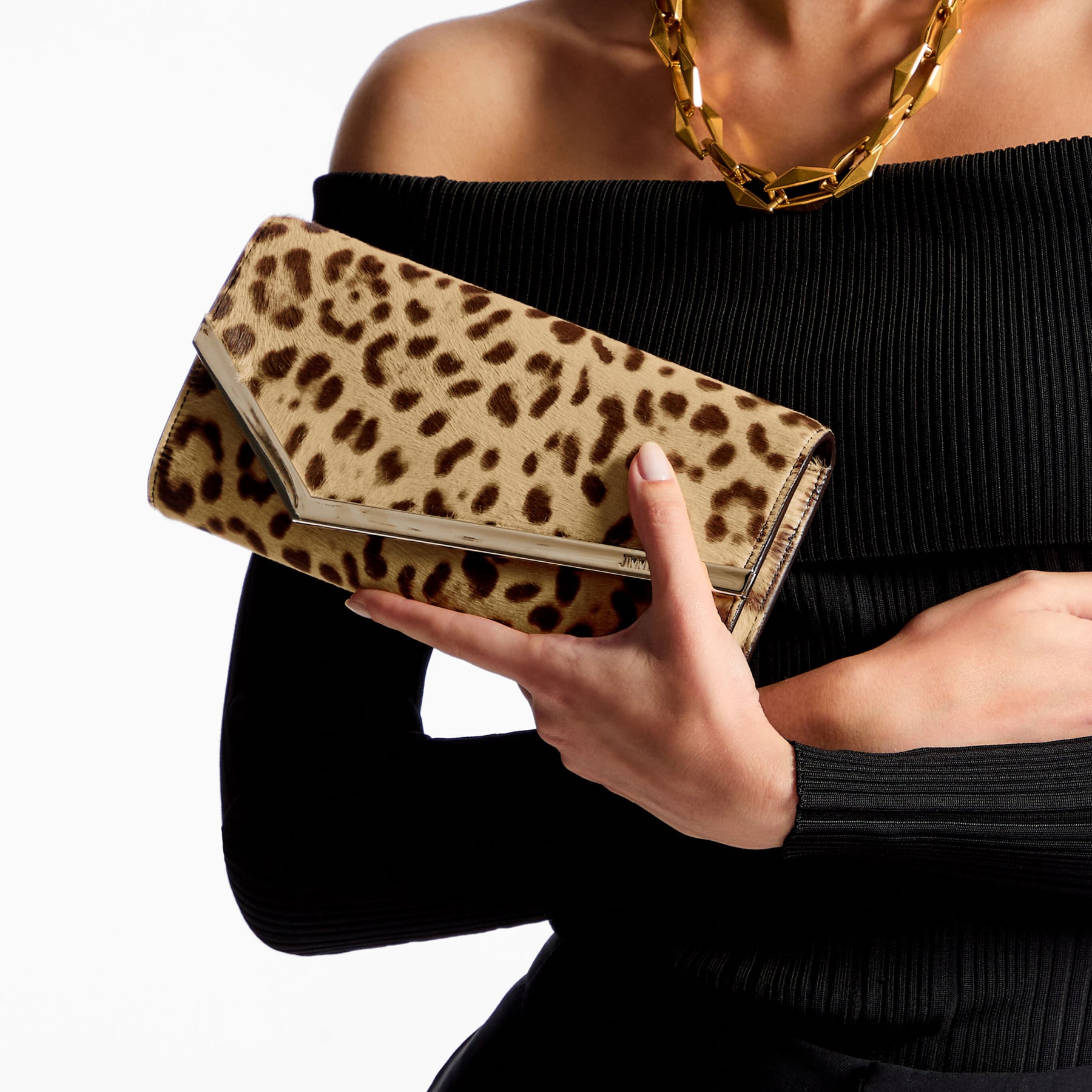 Emmie | Natural Leopard Print Pony Clutch Bag | JIMMY CHOO