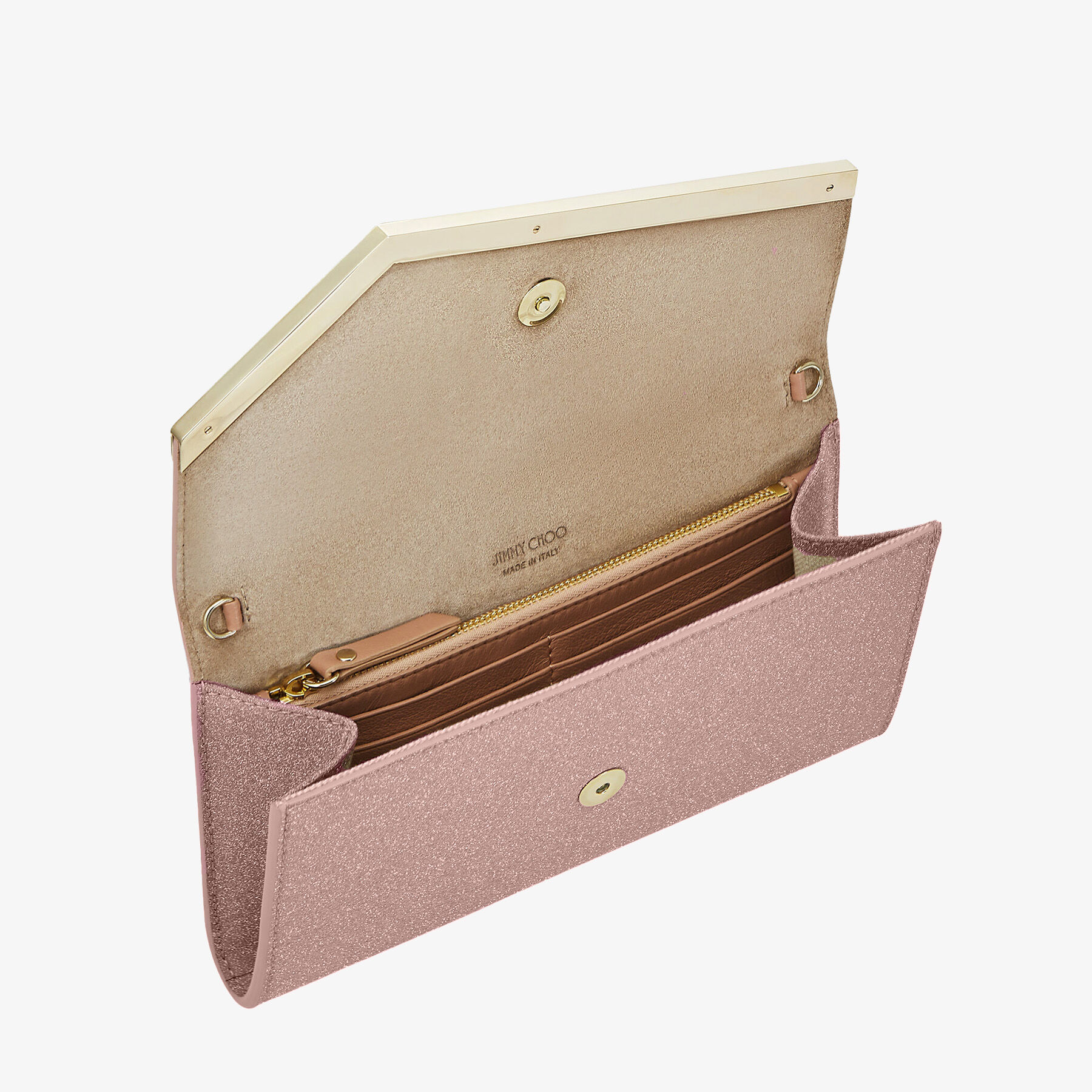 Emmie | Rose Fine Glitter Fabric Clutch Bag | JIMMY CHOO US