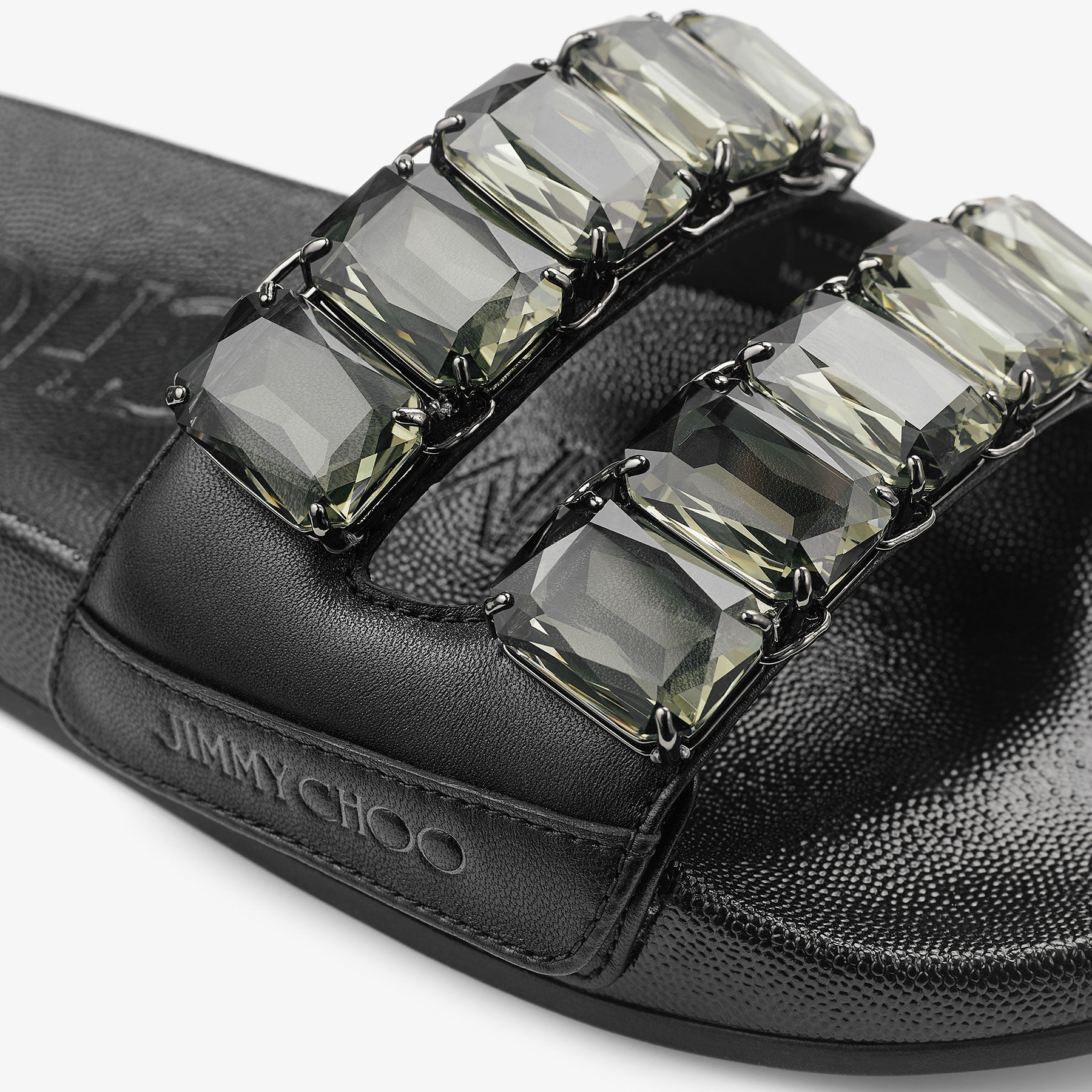 Fitz/Crystal | Black Nappa Leather Crystal Slides | JIMMY CHOO US