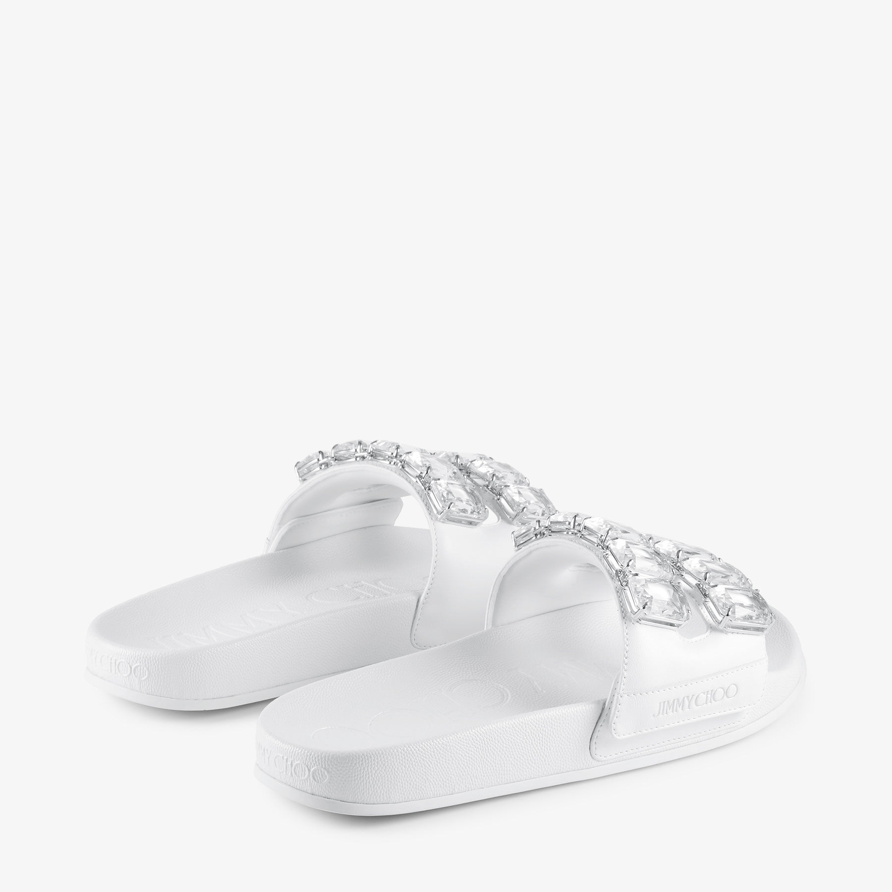 Fitz/Crystal| White Nappa Leather Crystal Slides | JIMMY CHOO