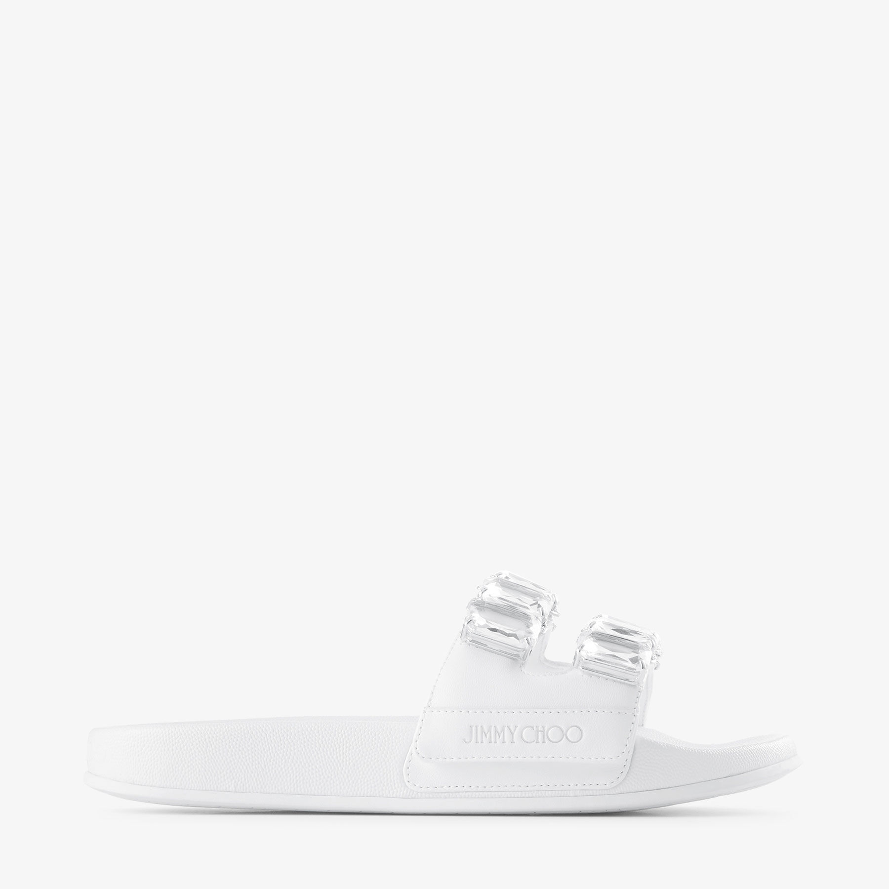 Fitz/Crystal| White Nappa Leather Crystal Slides | JIMMY CHOO