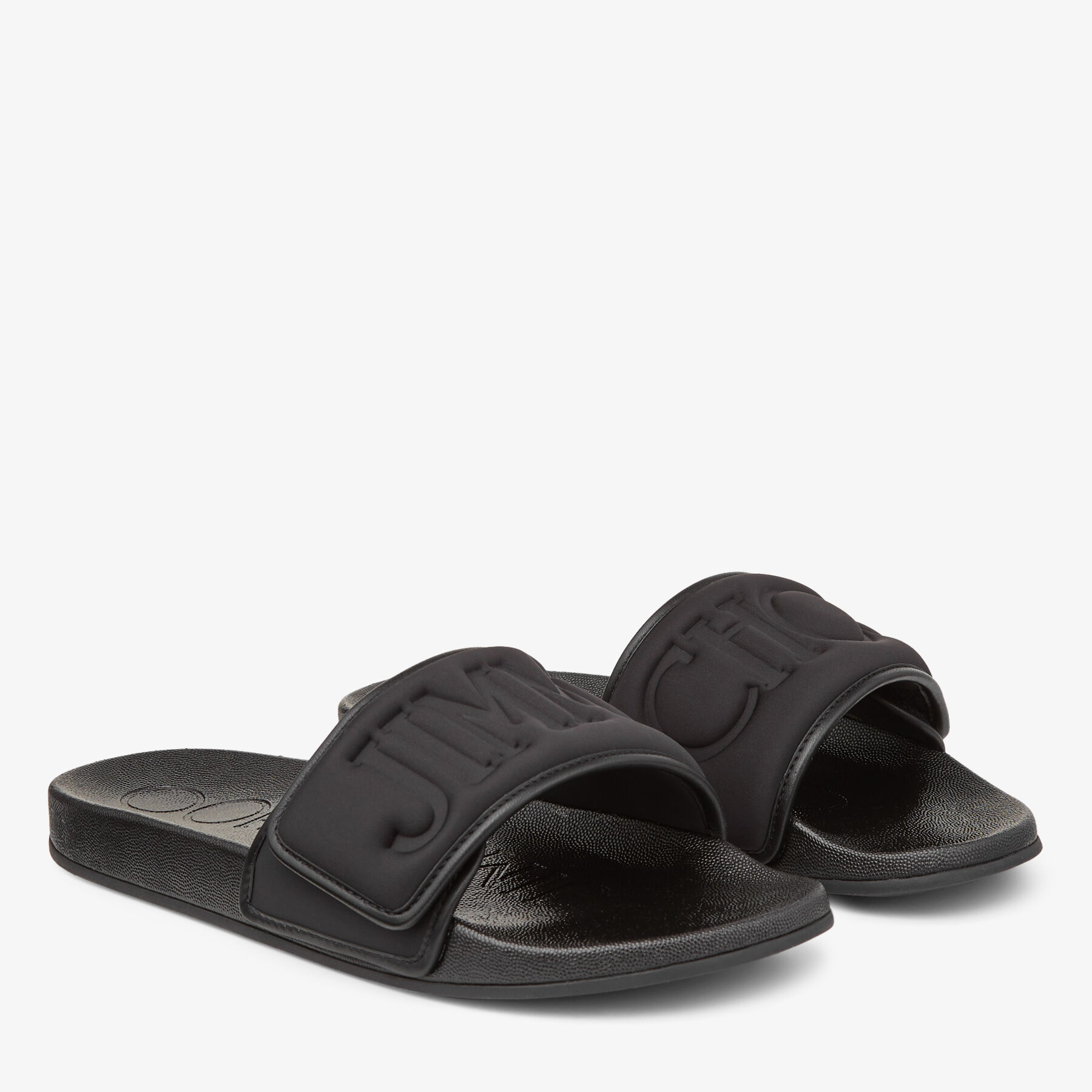 Fitz/M | Black Puffed Logo Lycra Slides | New Collection | JIMMY CHOO CA