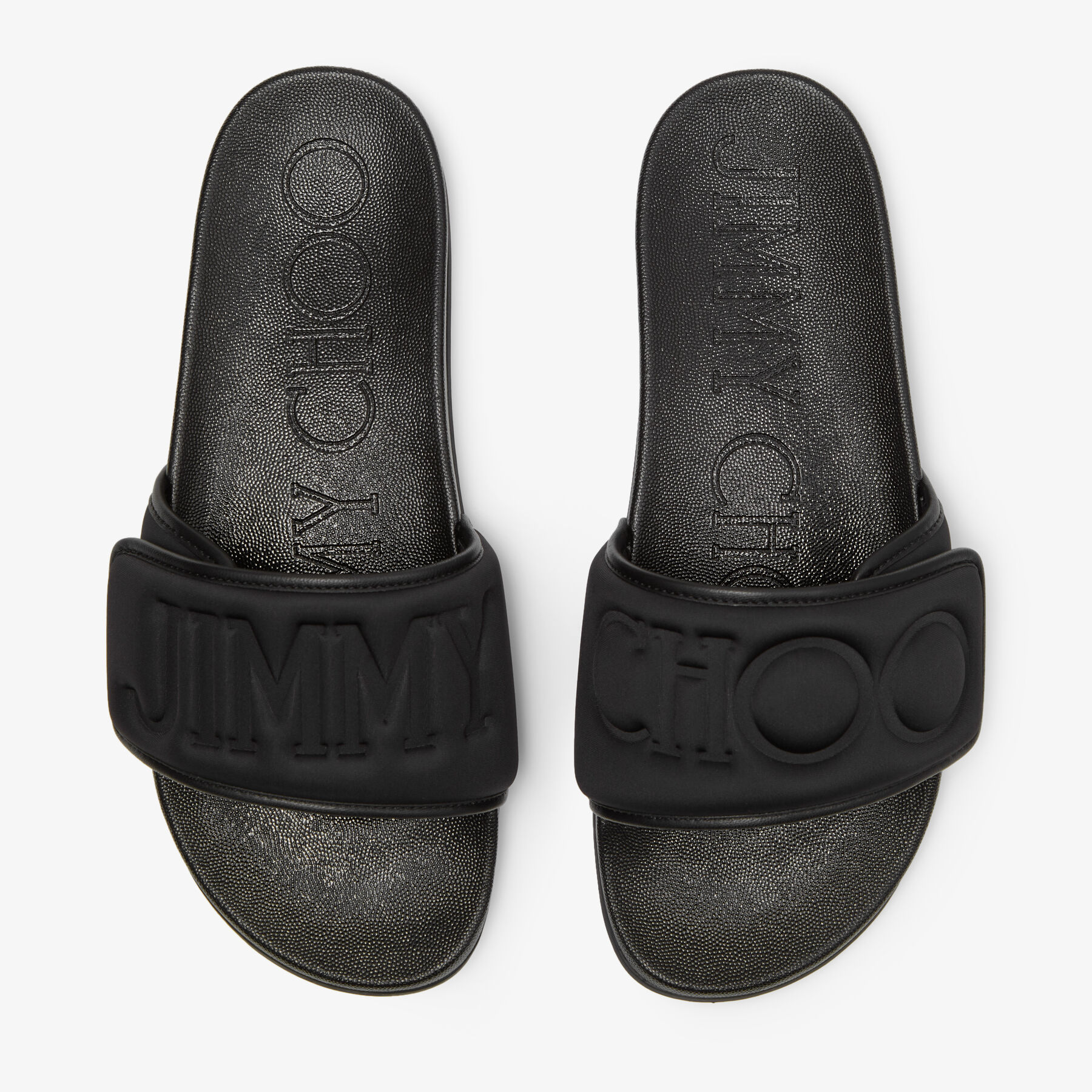 Fitz/M | Black Puffed Logo Lycra Slides | New Collection | JIMMY CHOO CA