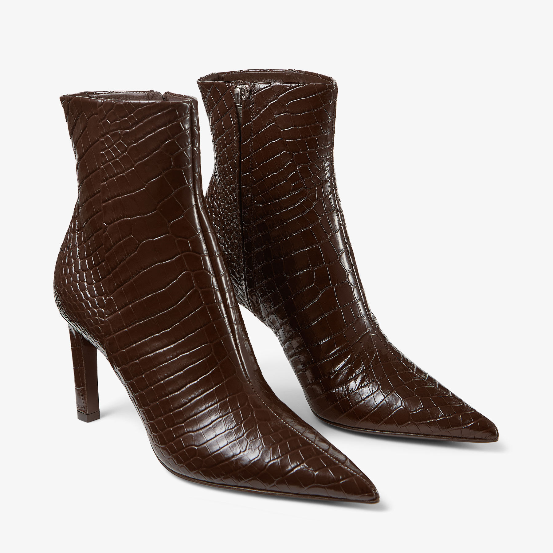 Frankie Ankle Boot 85 | Chocolate Croc Embossed Leather Ankle Boots ...
