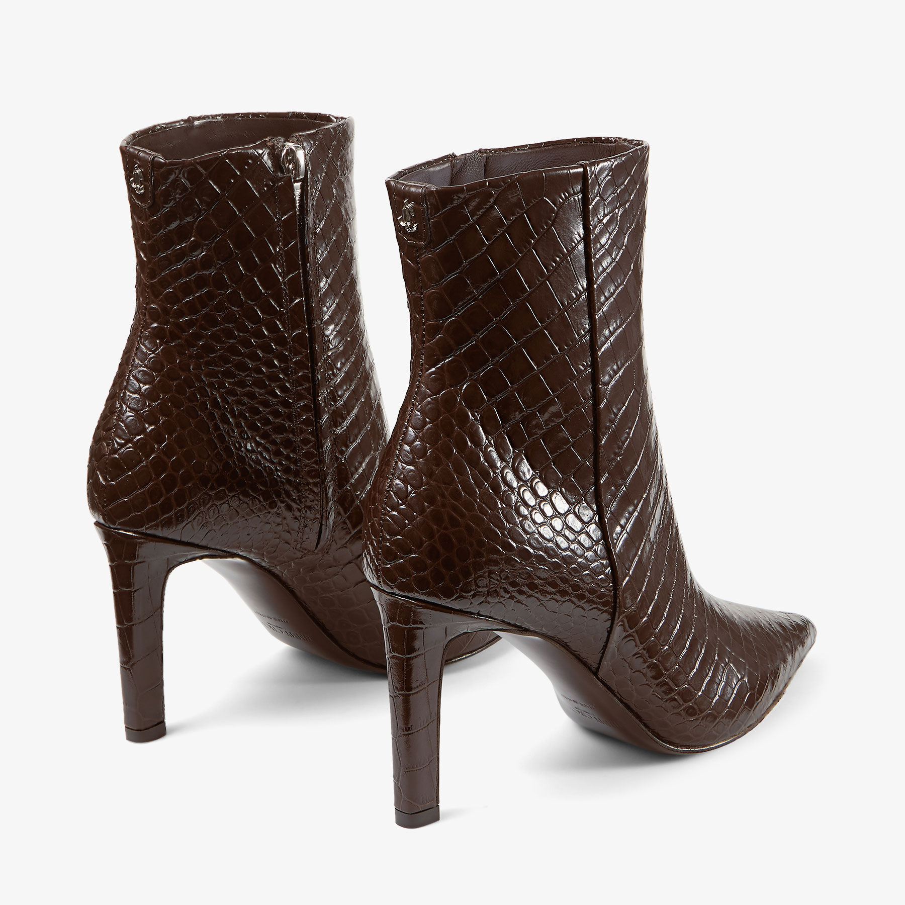 Frankie Ankle Boot 85 | Chocolate Croc Embossed Leather Ankle Boots ...