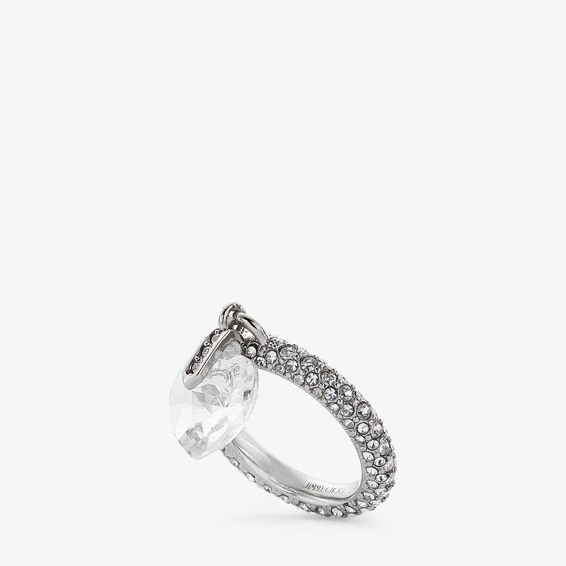 Heart Ring | Silver-Finish Heart Ring with Crystals | JIMMY CHOO