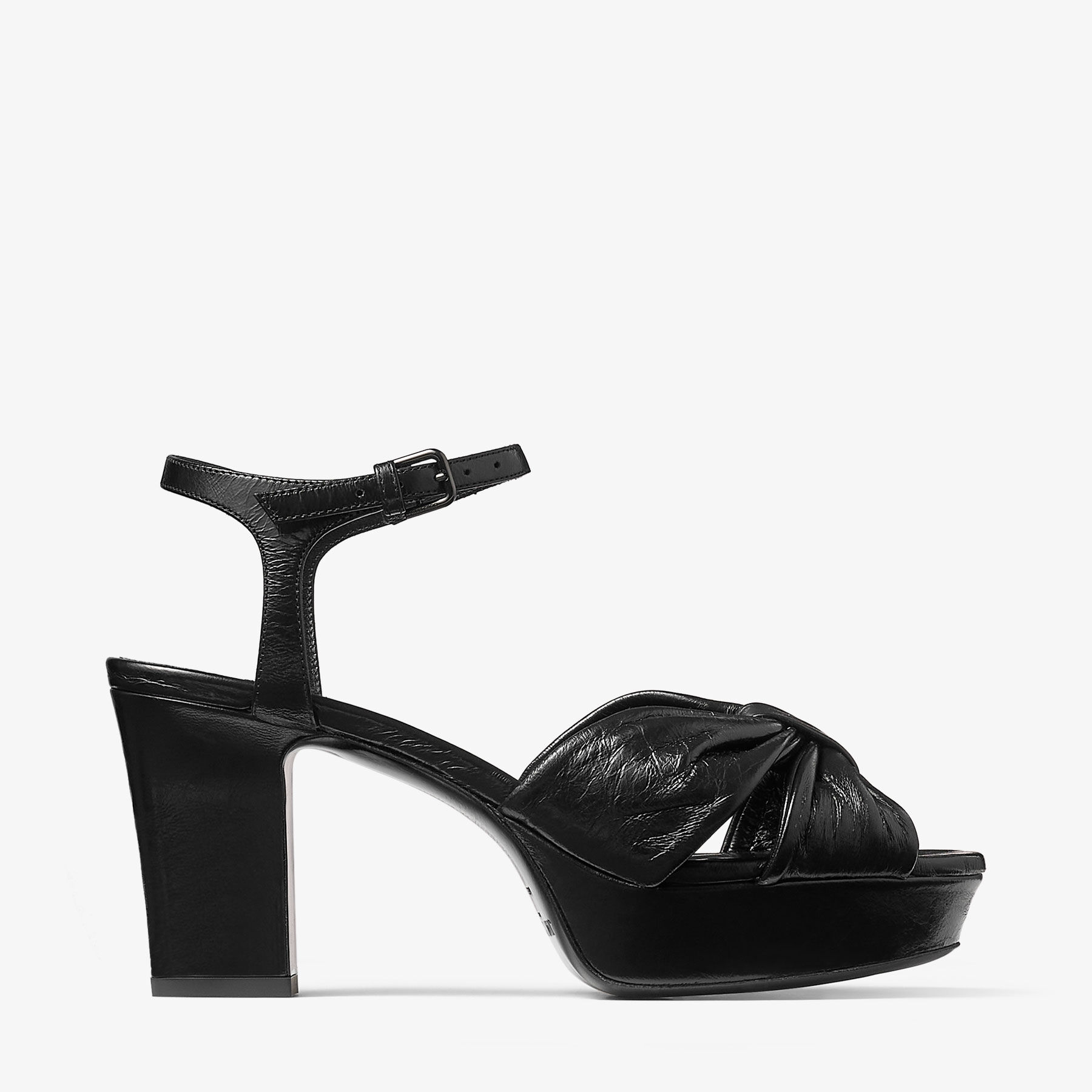 Heloise 80 | Black Vintage Metallic Leather Platform Sandals | JIMMY CHOO