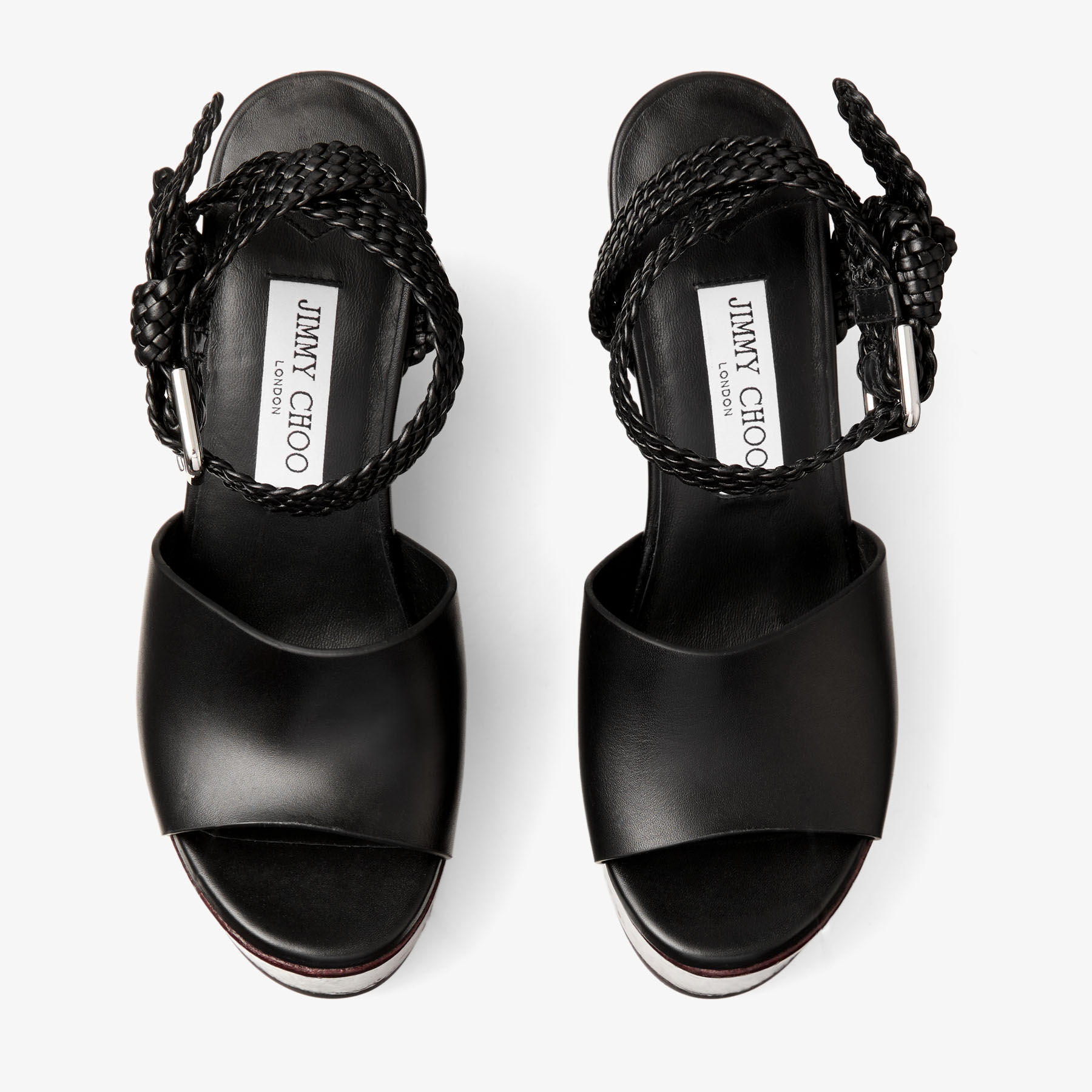 Jori 100 | Black Shiny Calf Leather and Shiny Cork Wedges | JIMMY CHOO