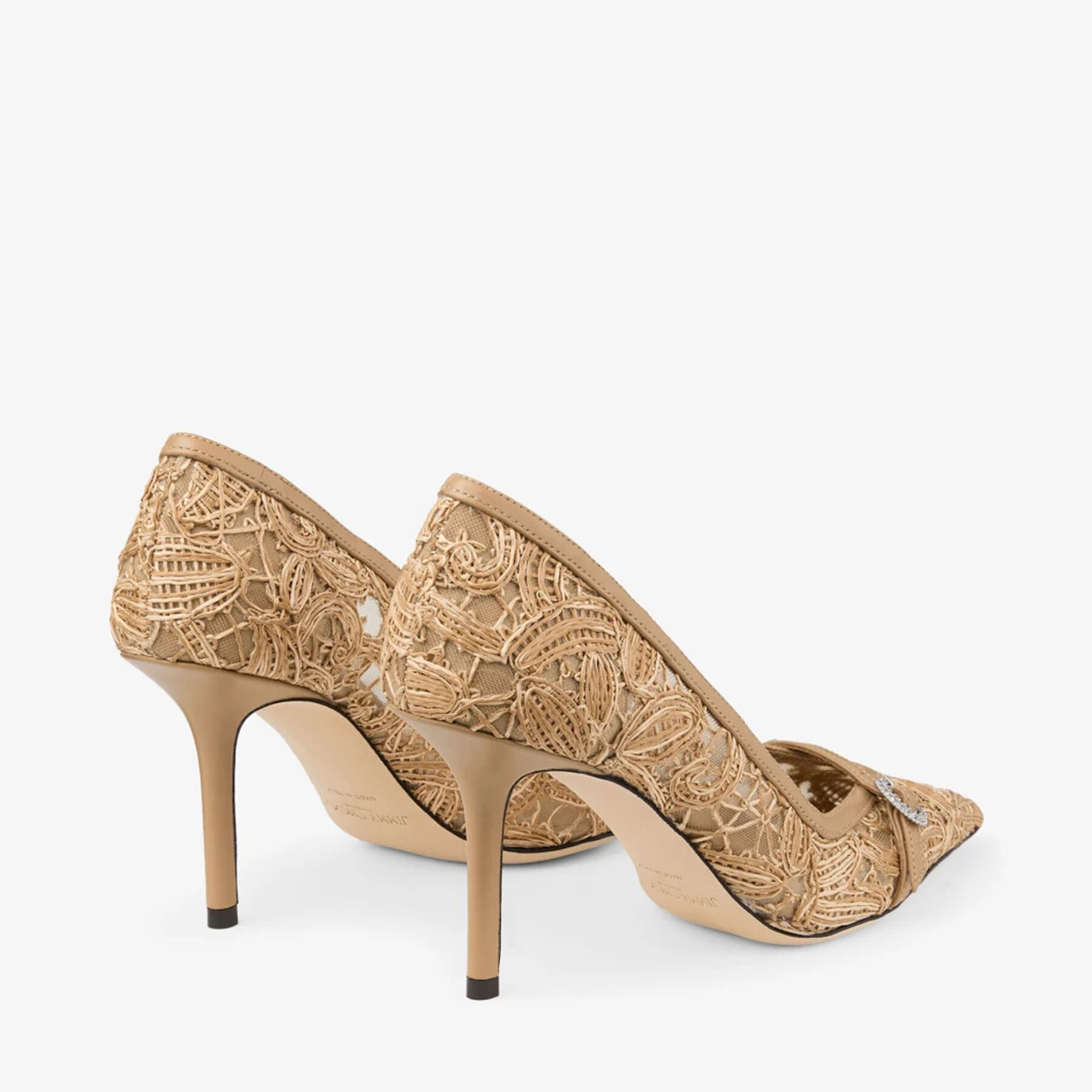 Keari 85 | Escarpins en cuir de veau et en raphia tissé naturel à motif ...