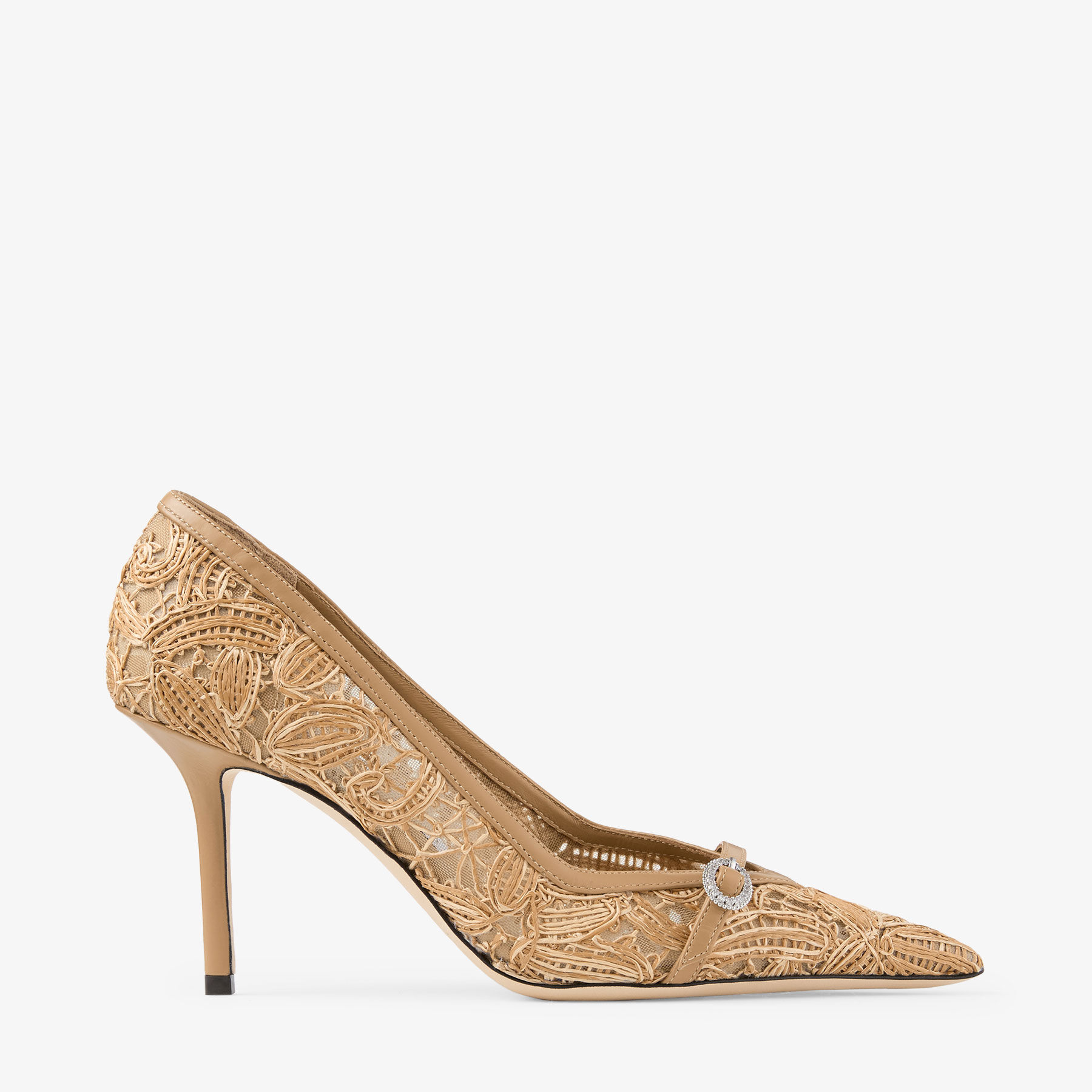 Keari 85 | Escarpins en cuir de veau et en raphia tissé naturel à motif ...